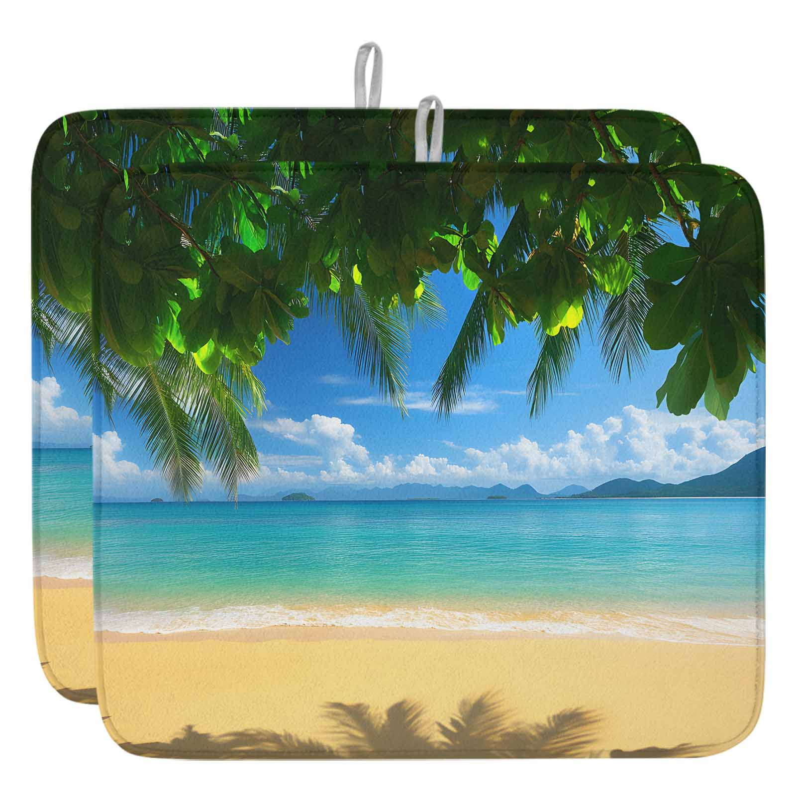 Tropical Dish Drying Mat, Beach Ocean Coconut Absorbent Dish Drying ...