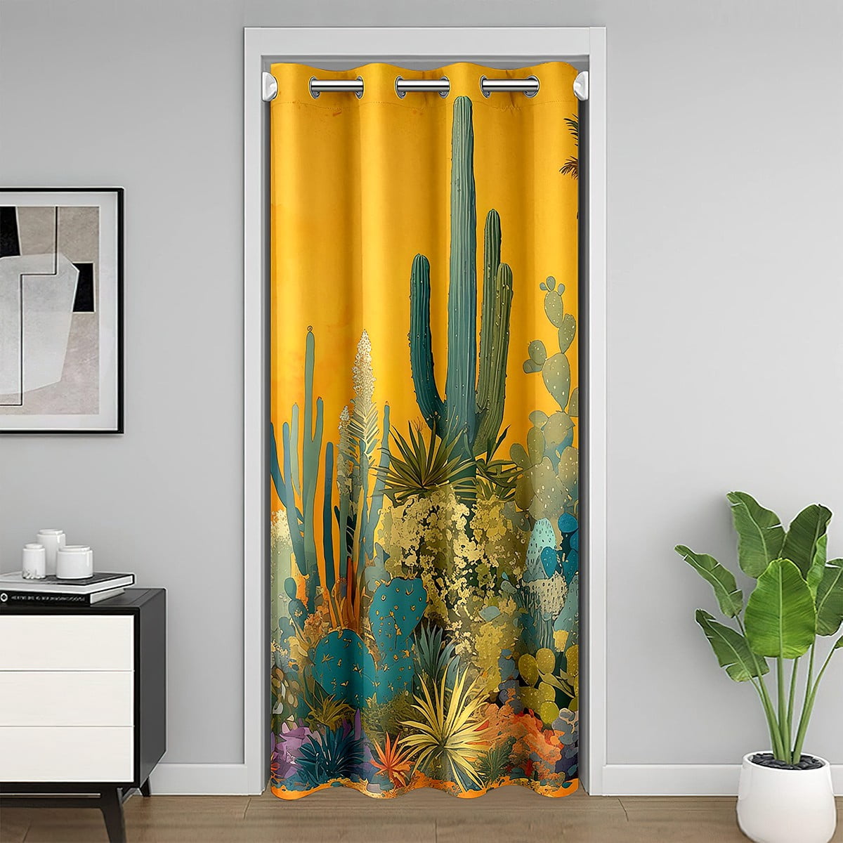 Tropical Door Curtain,Abstract Yellow Green Succulent Plants Cactus ...