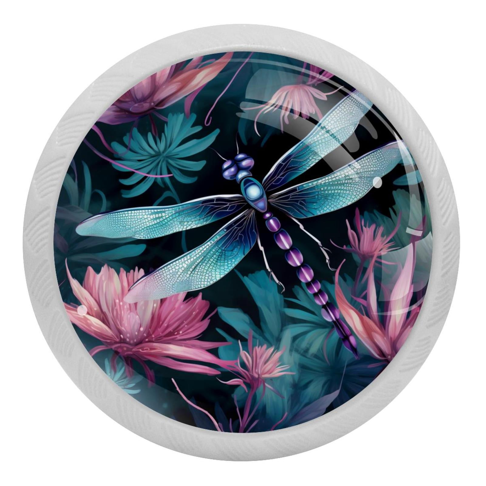 Tropical Dragonfly Flower Leave Glow in The Dark Crystal Glass Cabinet ...