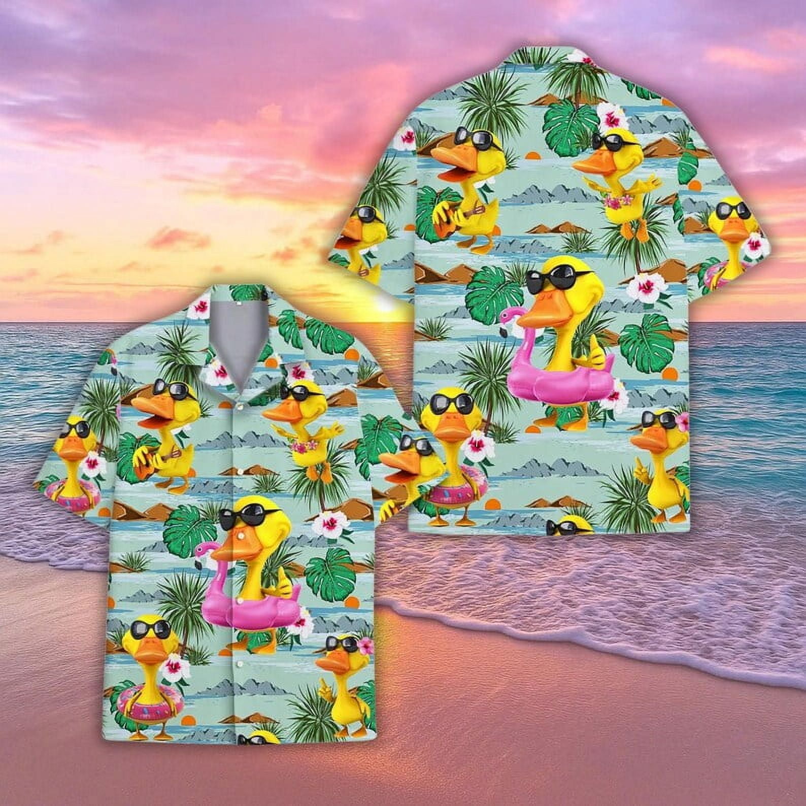 Tropical Duck Hawaiian Shirt, Funny Animal Button Up, Rubber Duck Shirt ...