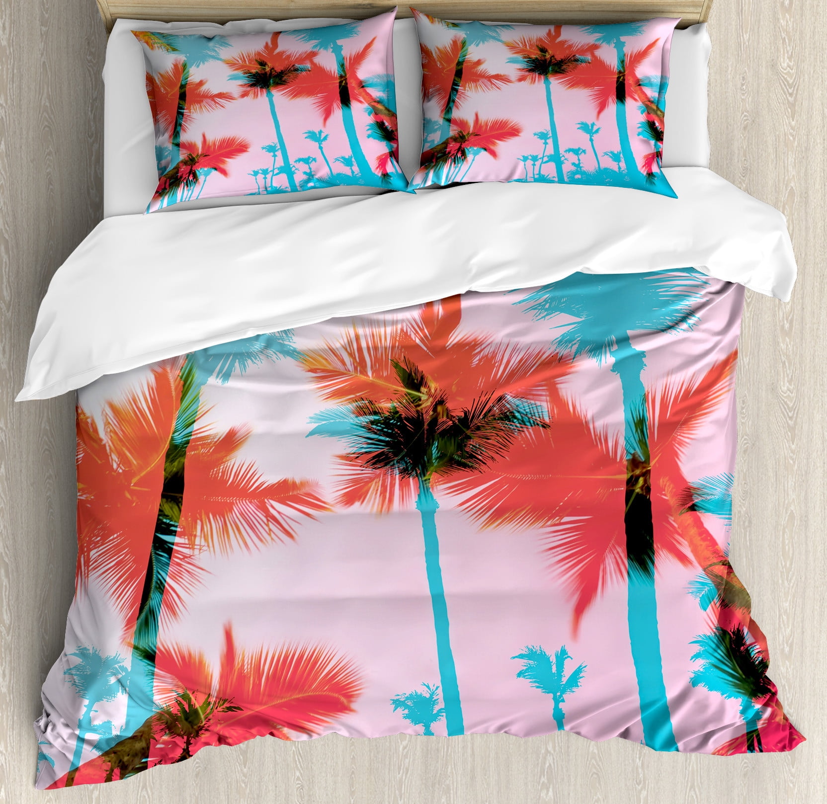 Tropical Duvet Cover Set, Coconut Palm Tree Silhouettes Exotic Island ...
