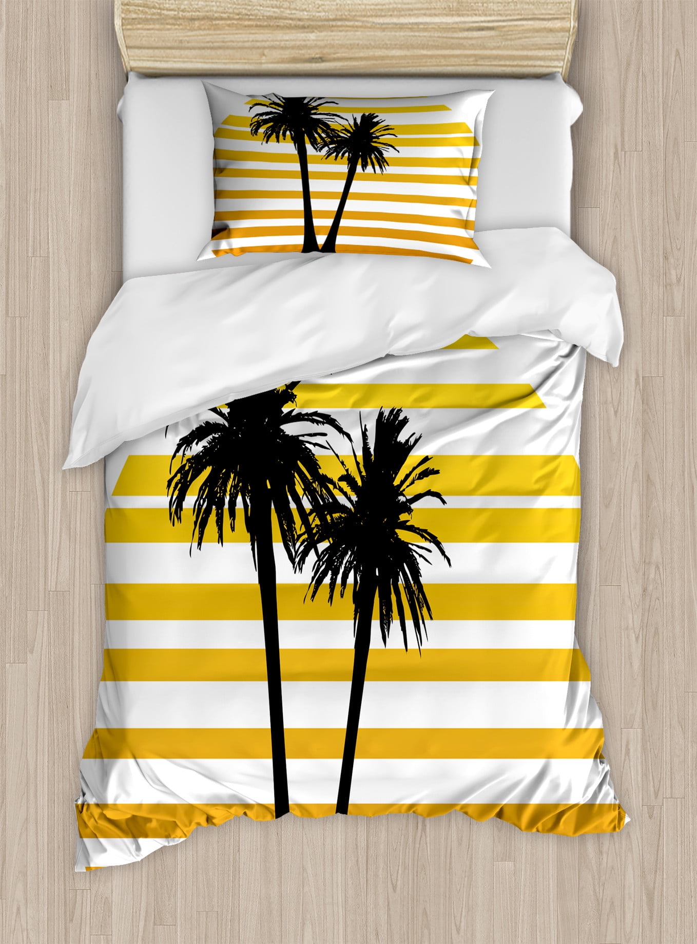 Tropical Duvet Cover Set, Coconut Palm Trees on Horizontal Tiled ...