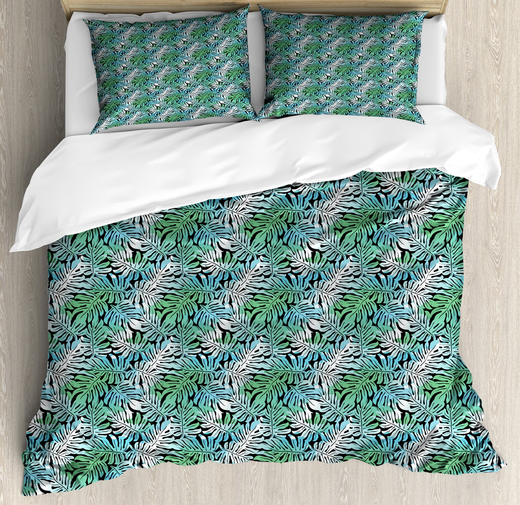 Tropical Duvet Cover Set, Digital Illustration Monstera Leaves Jungle ...