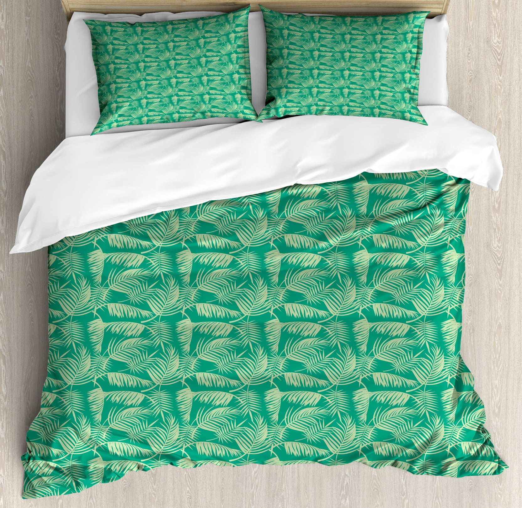 Tropical Duvet Cover Set, Exotic Fan Palm Leaves Foliage Plants ...