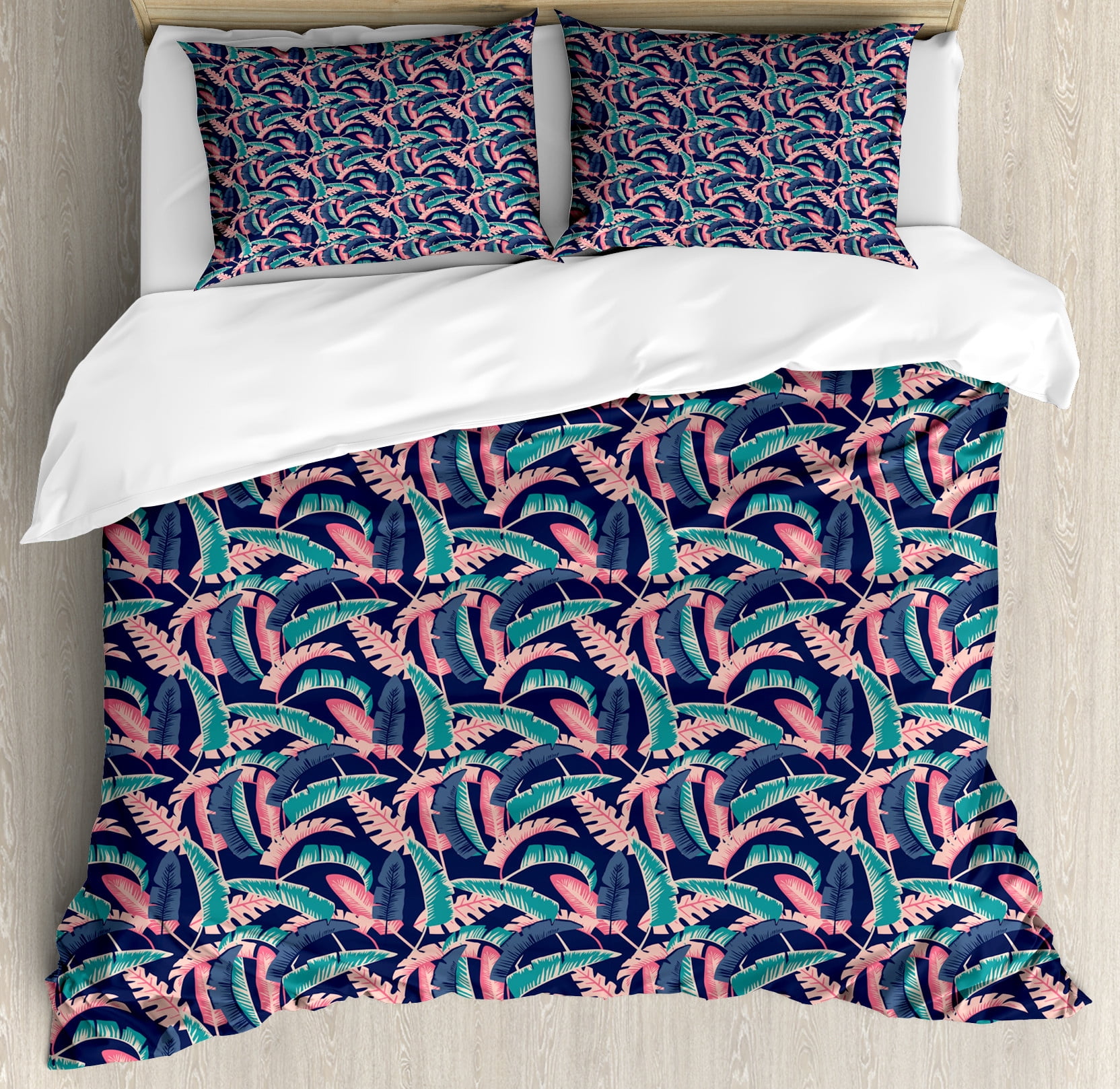 Tropical Duvet Cover Set, Hawaiian Exotic Banana Leaves Pattern ...