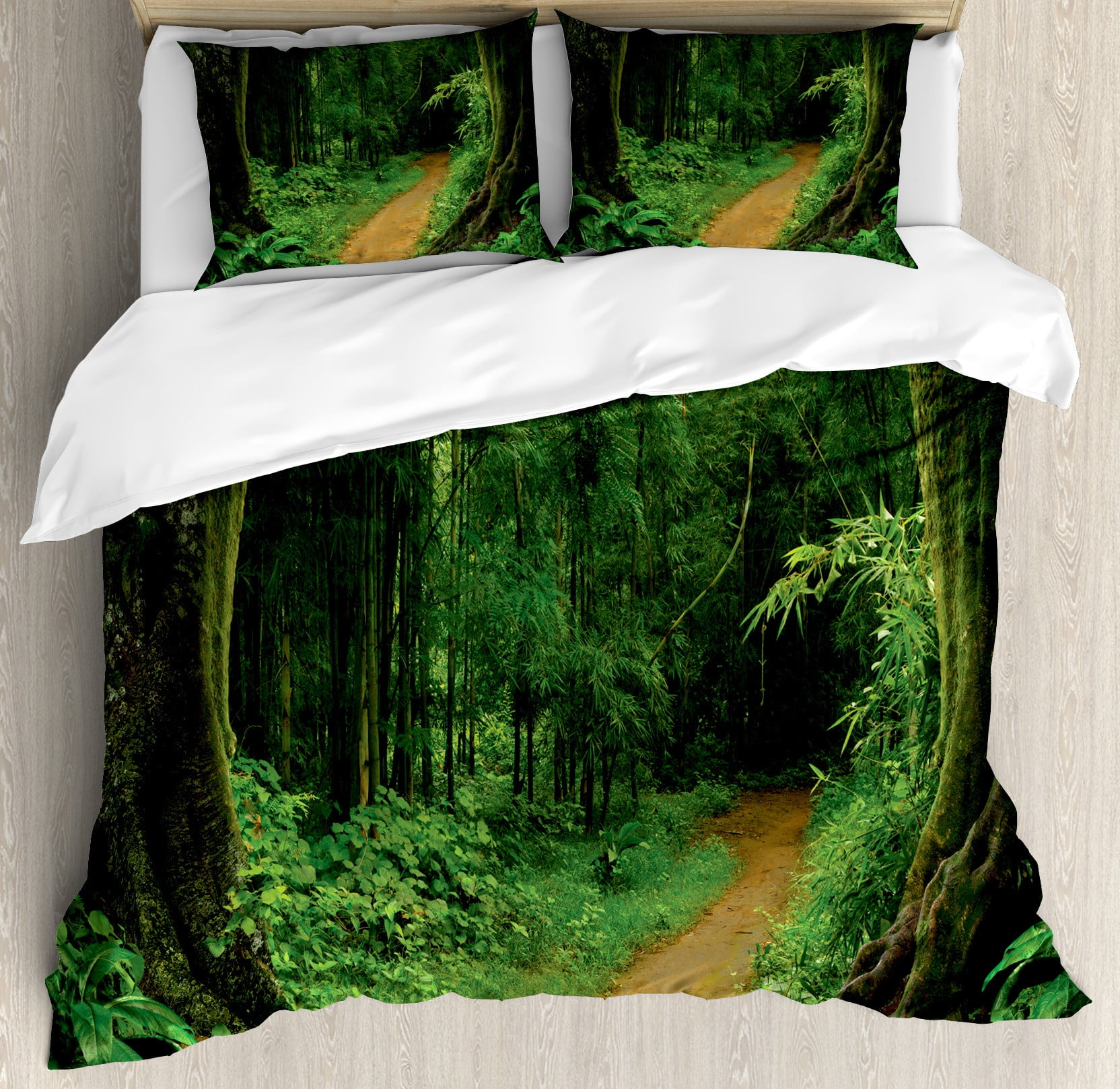 Tropical Duvet Cover Set, Tropical Jungle Forest Trees Pathway Foliage ...