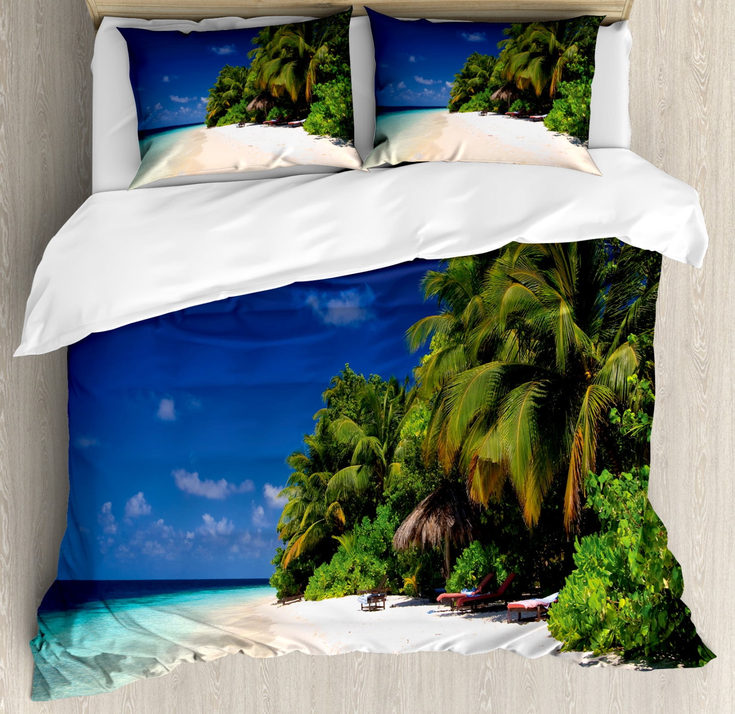 Tropical Duvet Cover Set, Sandy Beach Coast with Exotic Trees Maldives ...