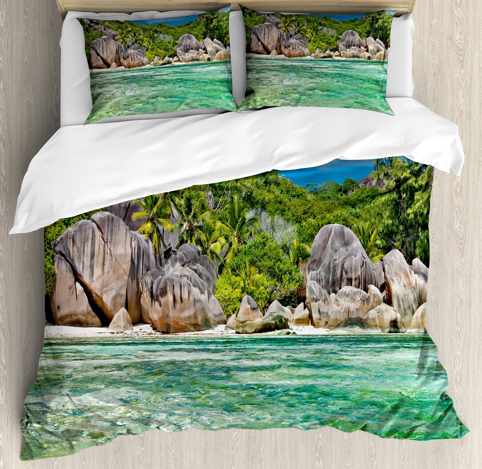 Tropical Duvet Cover Set, Landscape of Island with Trees in Seychelles ...