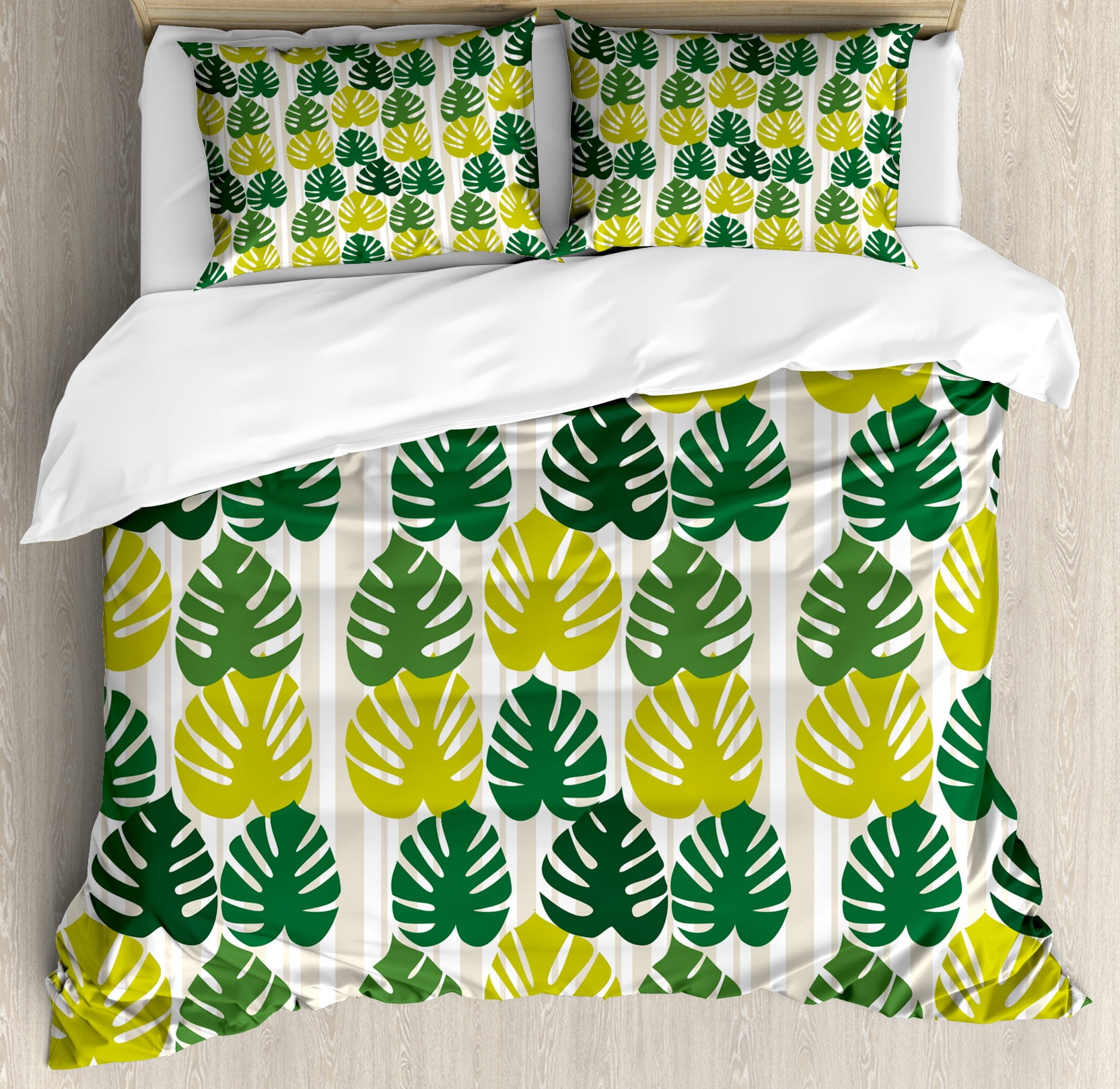 Tropical Duvet Cover Set, Monstera Leaves in Gradient Monochrome Tones ...