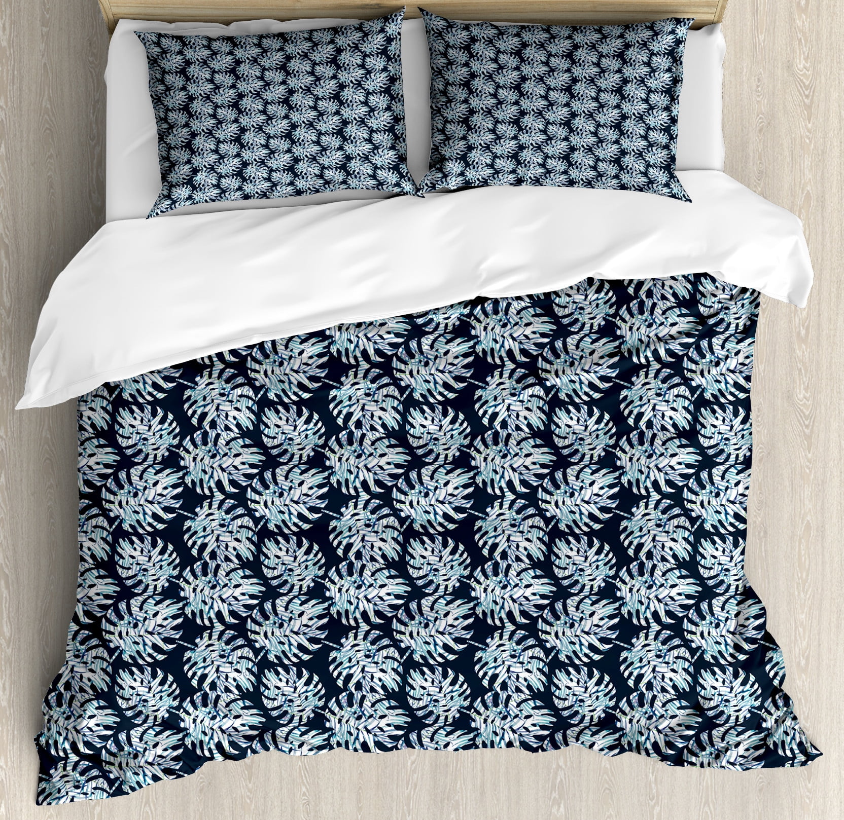 Tropical Duvet Cover Set, Monstera Leaves Inner Palm Foliage Motif ...