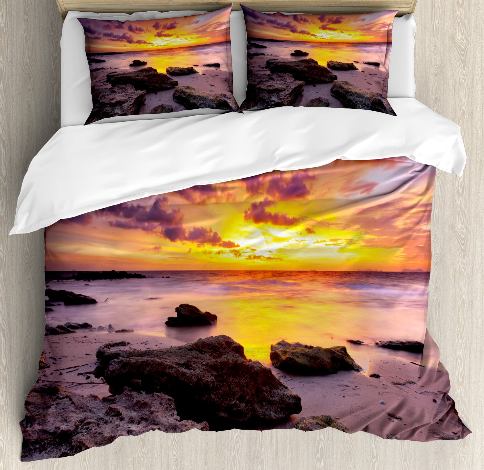 Tropical Duvet Cover Set, Sunset at the Beach Horizon on Island Idyllic ...