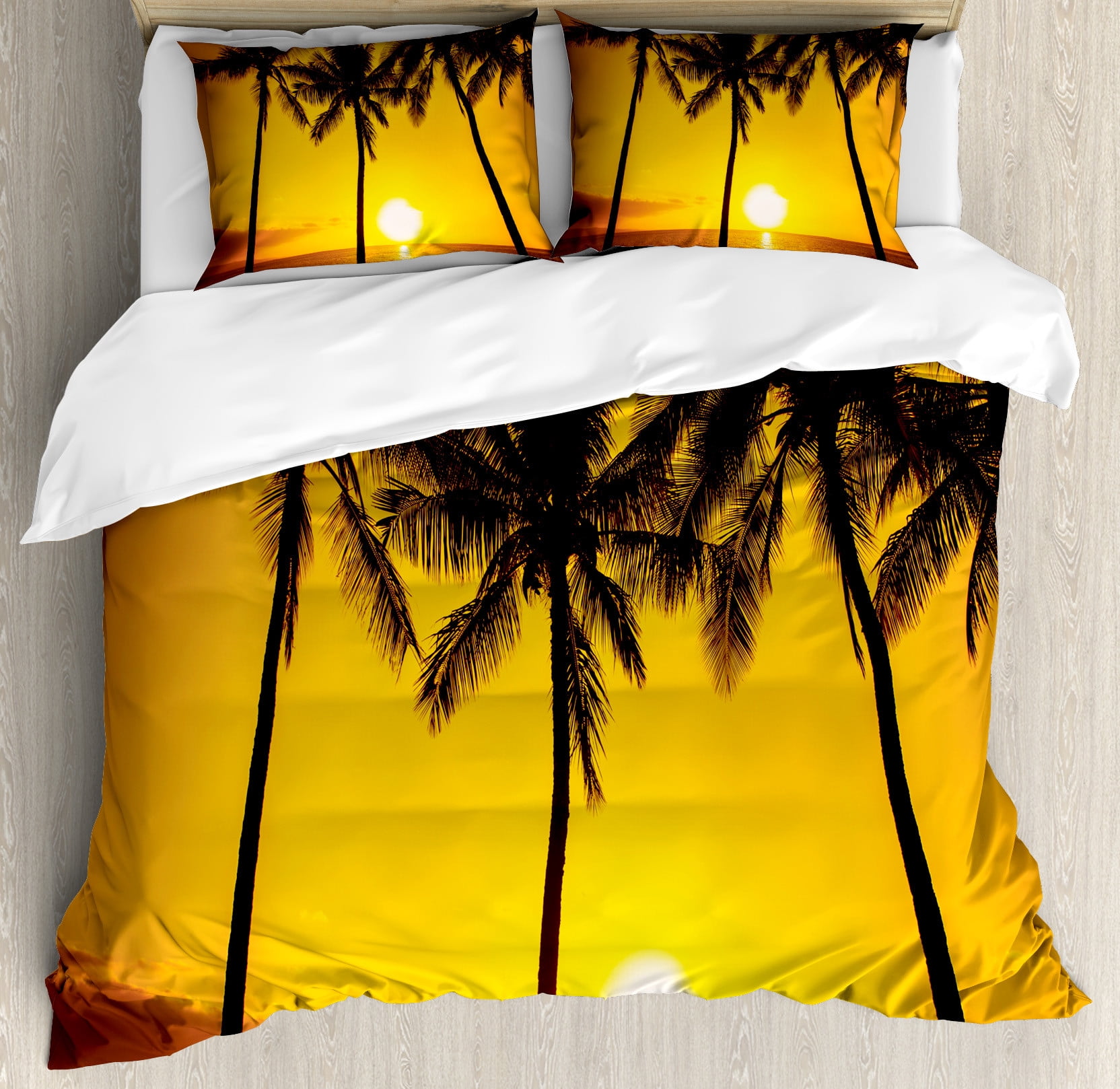 Tropical Duvet Cover Set, Tropical Sunset Coastal Theme Beach Coconut ...