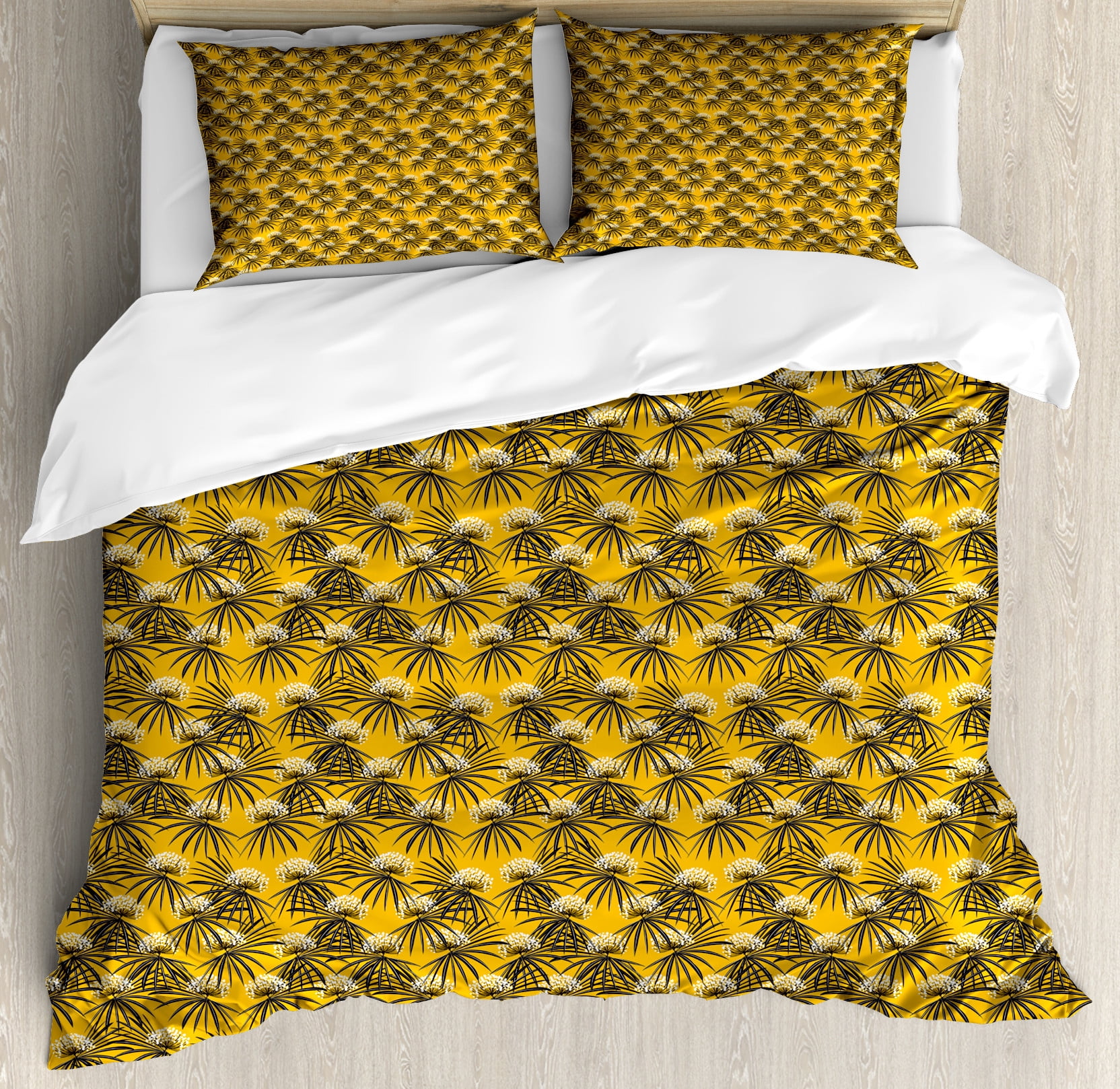Tropical Duvet Cover Set, Vivid Tone Wild Flowers Illustration Scene of ...