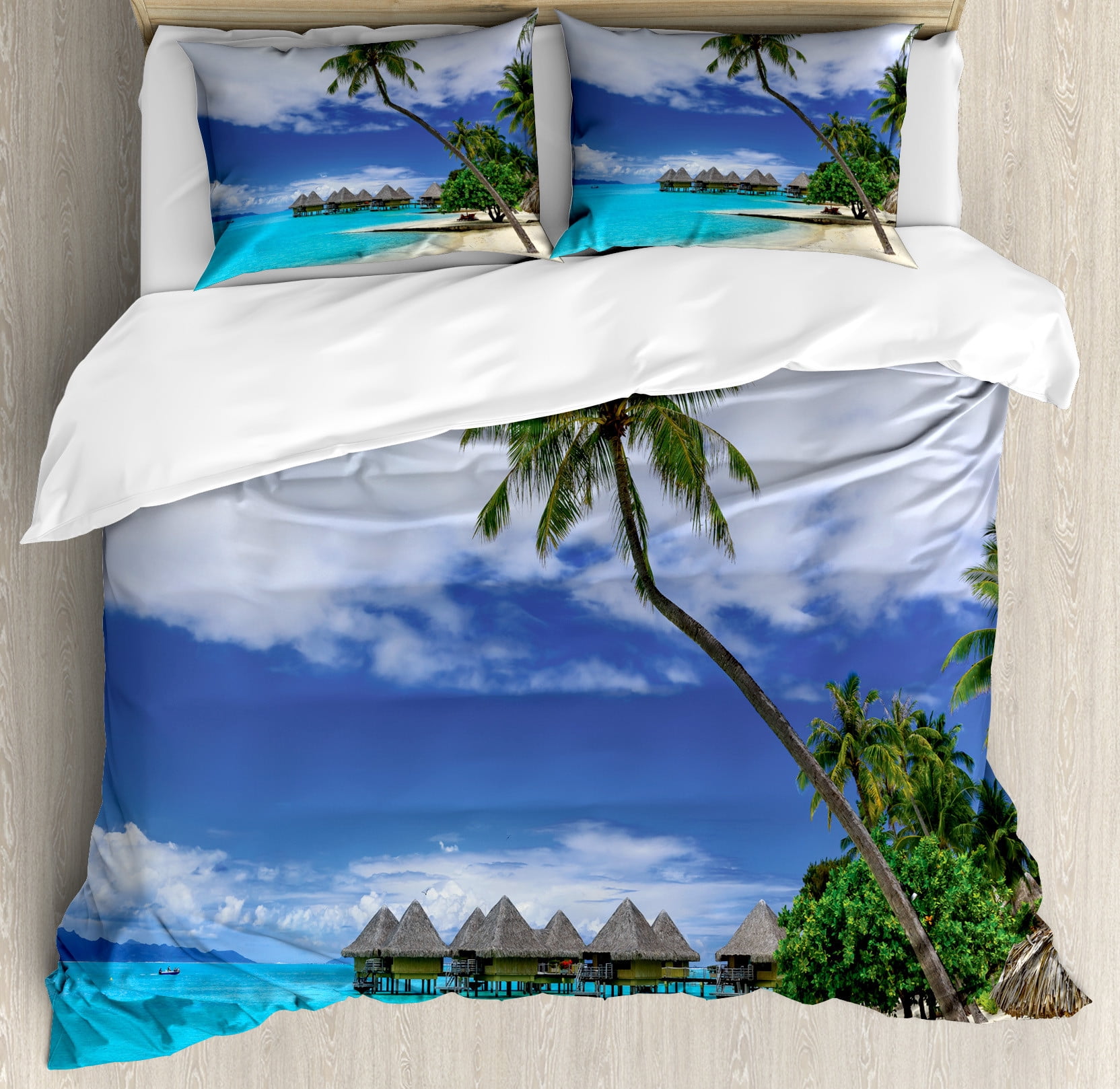 Tropical Duvet Cover Set, Water Bungalows of Tropical Resort Bora Bora ...