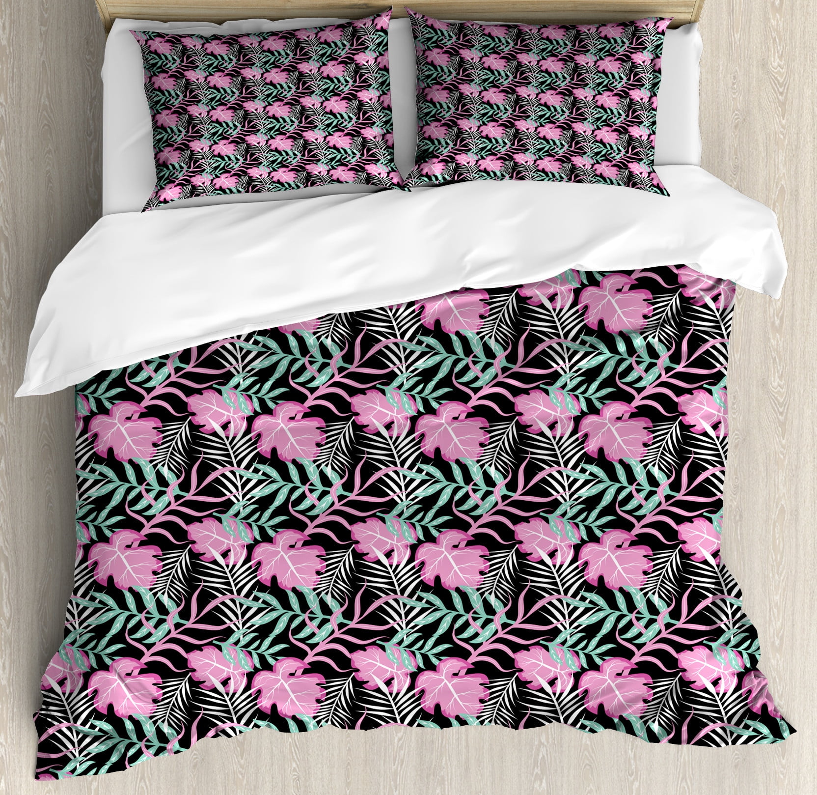 Tropical Duvet Cover Sets, Pastel Exotic Foliage Contemporary Contrast ...