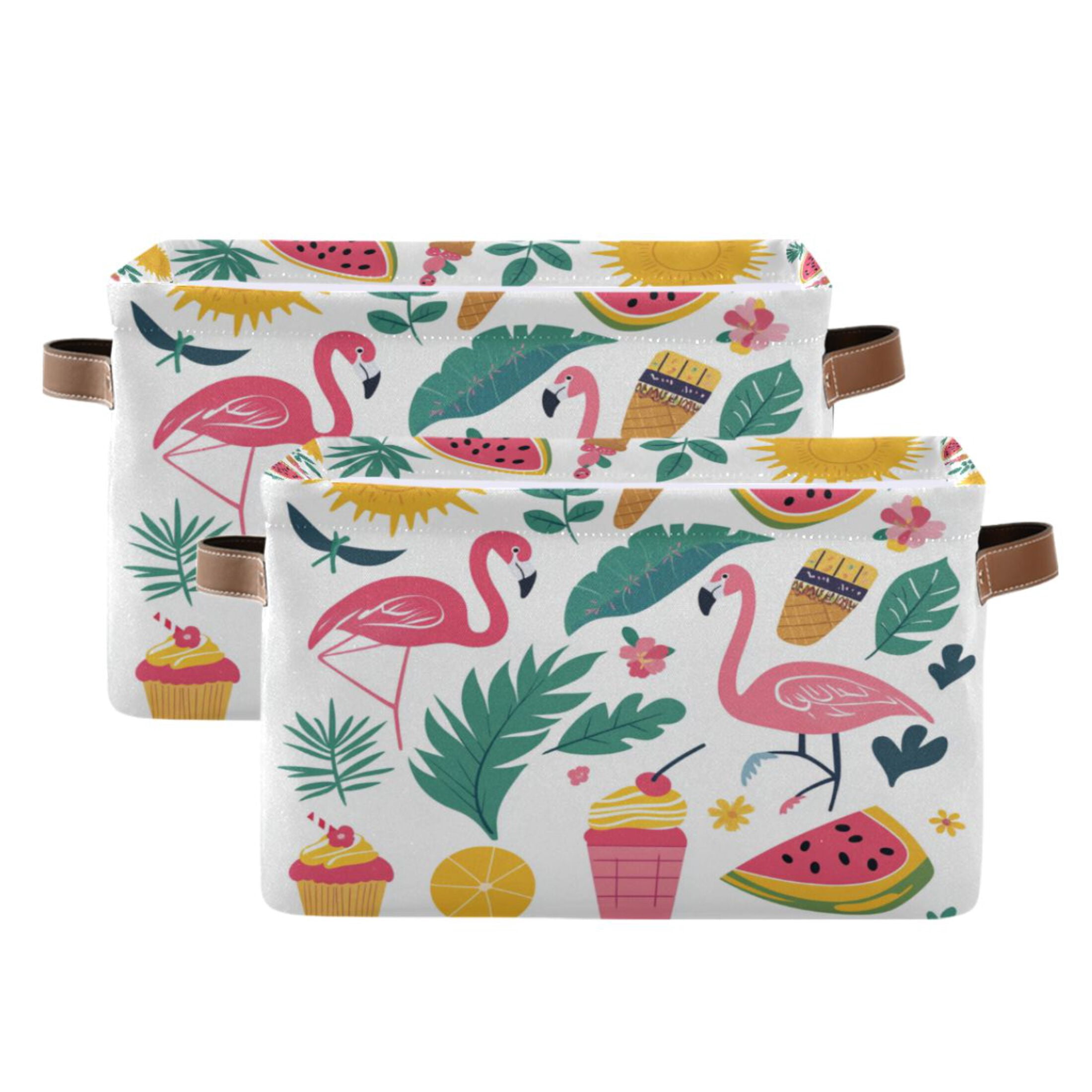 Tropical Elements Icon Foldable Storage Basket,Canvas Fabric Foldable ...