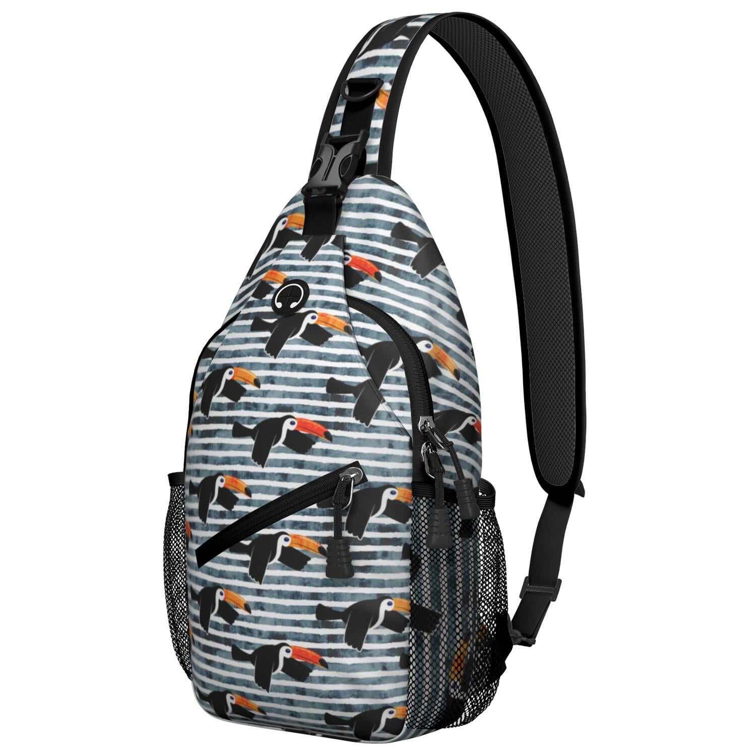 Tropical Exotic Bird Sling Backpack, Floral Hawaii Pattern Crossbody ...