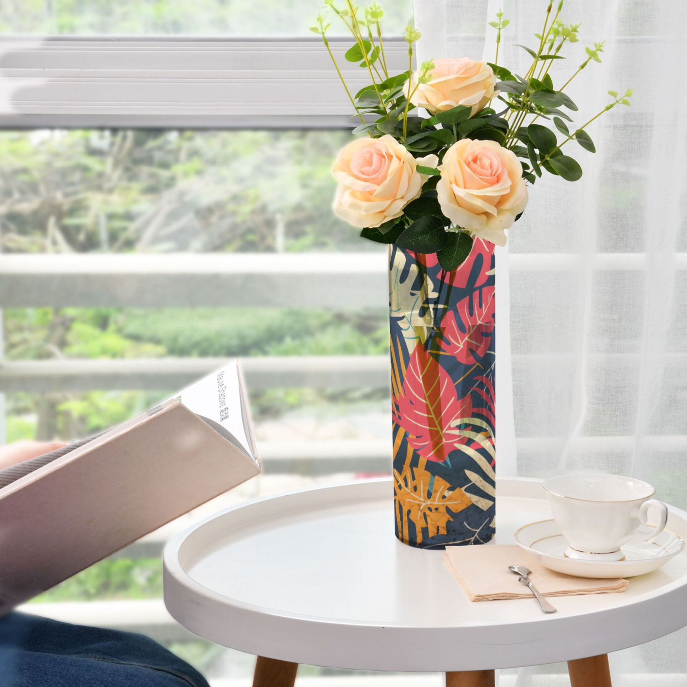 Tropical Exotic Leaves Flower Vase 11.8x3.9 inch Vases Clear Non ...