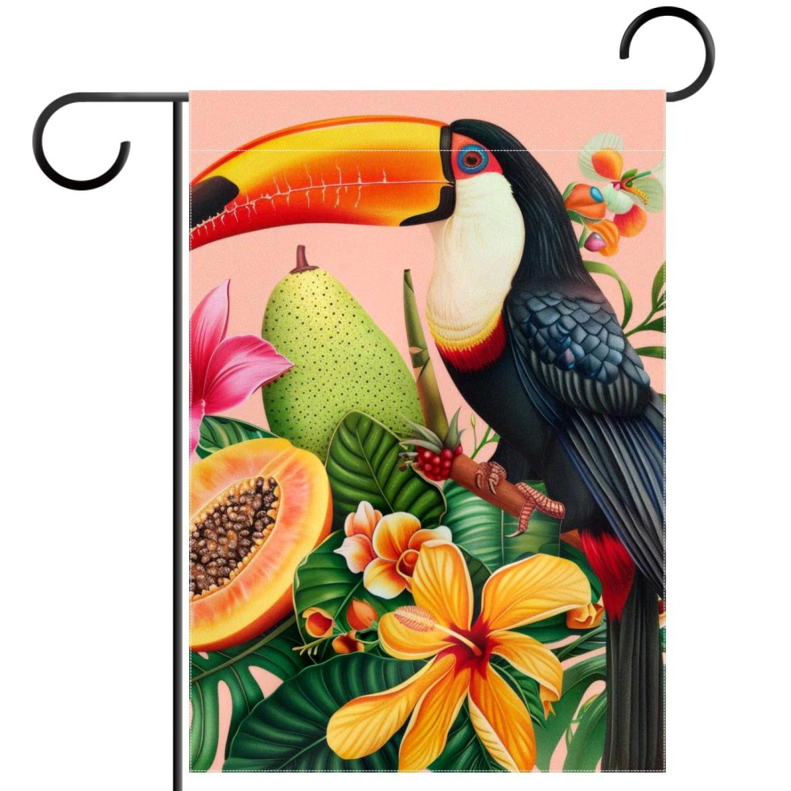 Tropical and Exotics Flowers with Toucan Welcome Garden Flags, 12 x 18 ...