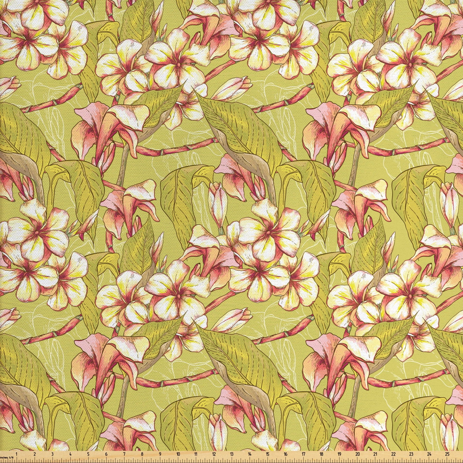 Ambesonne Tropical Fabric by the Yard Upholstery, Watercolor Plumeria ...