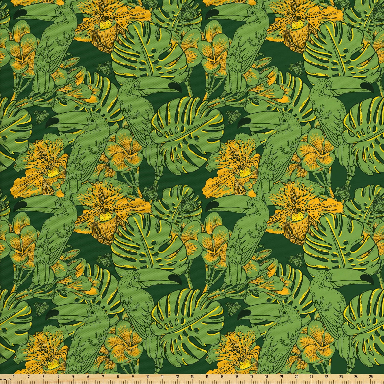 Tropical Fabric by the Yard, Digital Layout of Big Island Leaves and ...