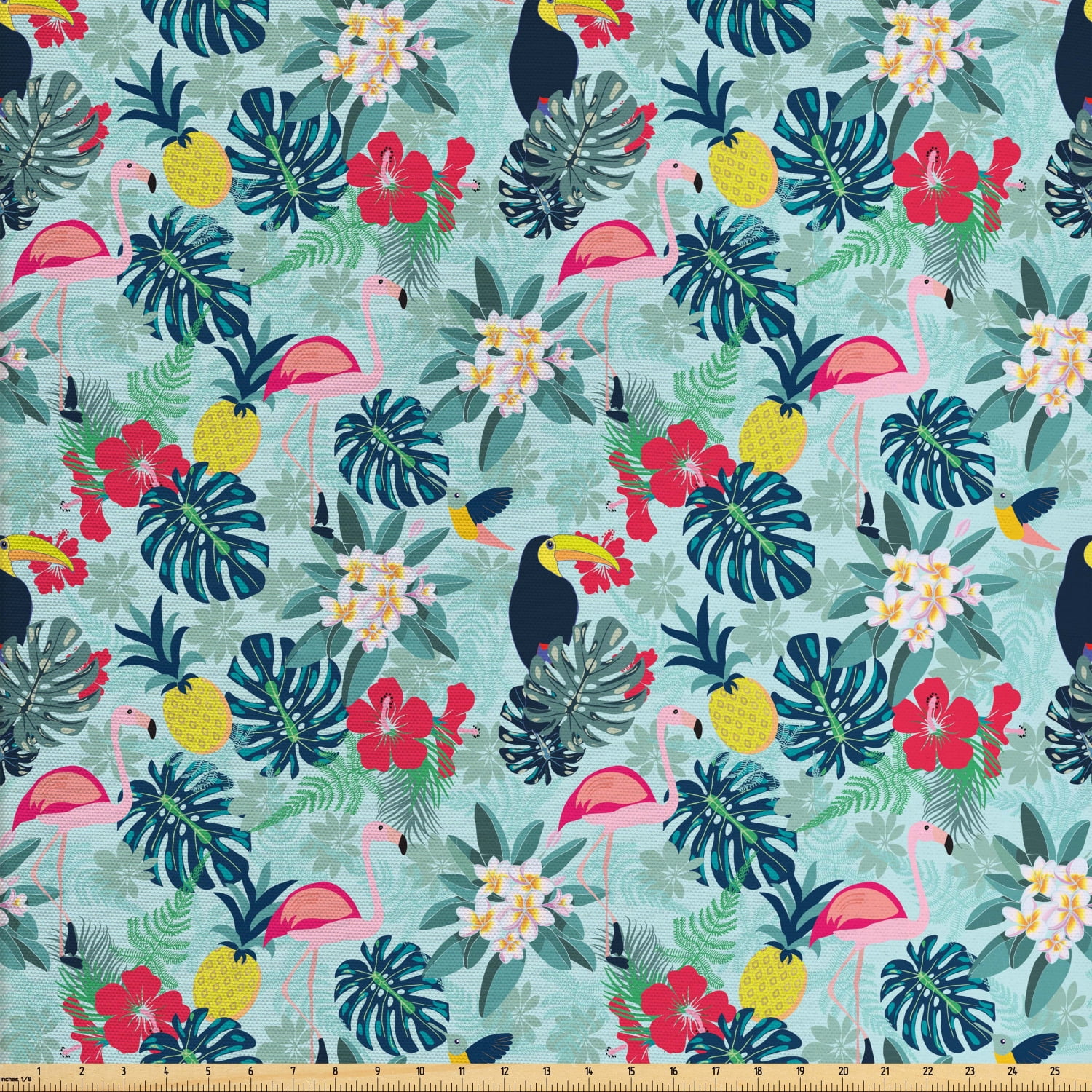 Ambesonne Tropical Fabric by the Yard Upholstery, Flamingo Pineapple ...