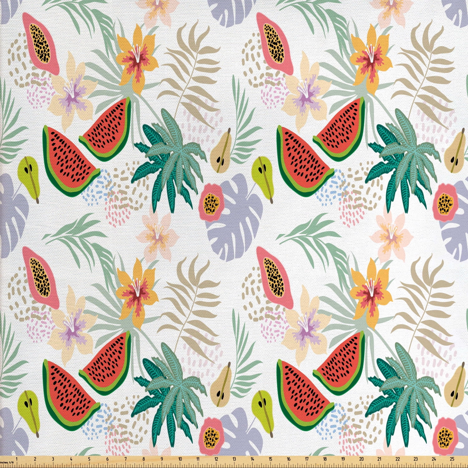 Ambesonne Tropical Fabric by the Yard Upholstery, Retro Watermelon ...