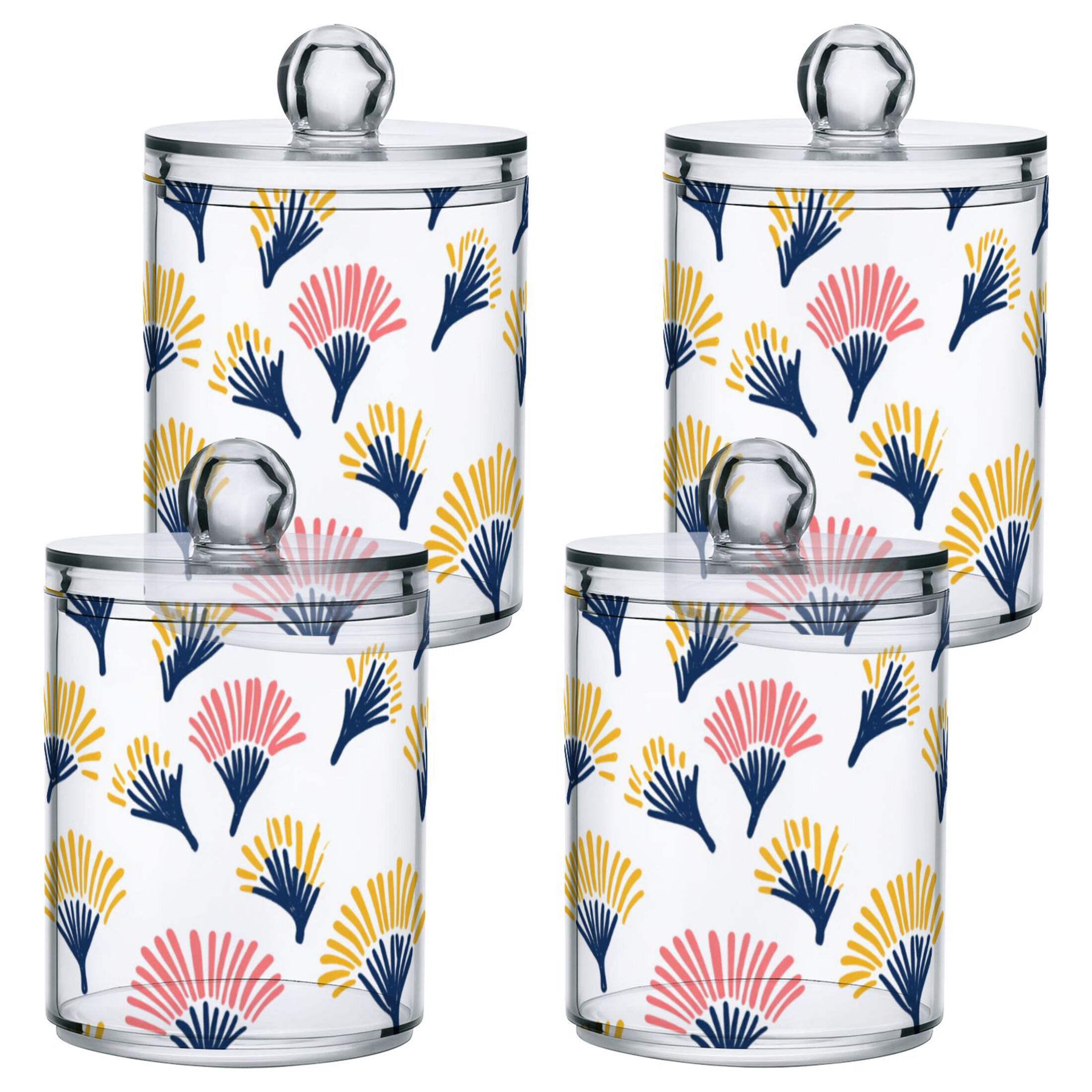 Tropical Fan Leaves Pattern Bathroom Canisters Set of 4 Translucent ...