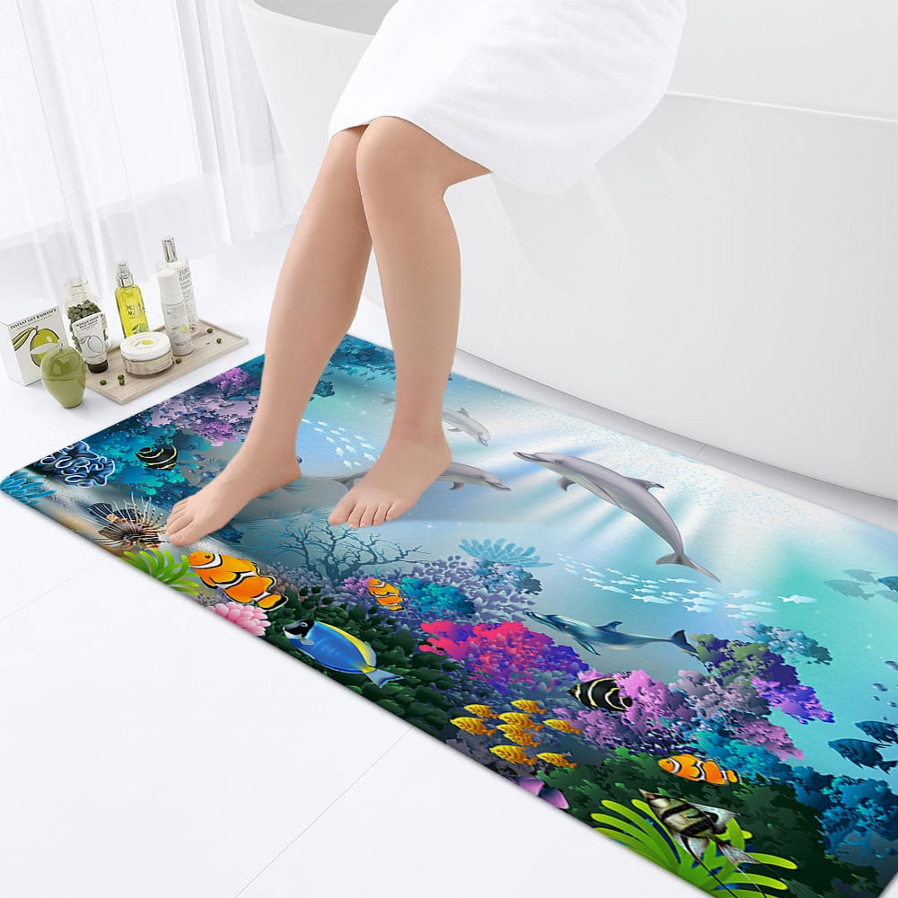 Tropical Fish Bathroom Rugs, Dolphin Sea World Underwater Non-Slip Bath ...