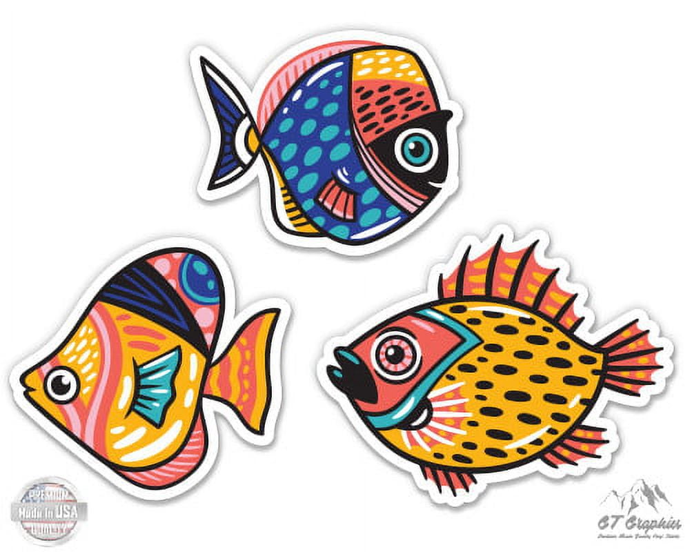 Tropical Fish Beautiful Colorful Set of 3 - 2" each Vinyl Stickers ...