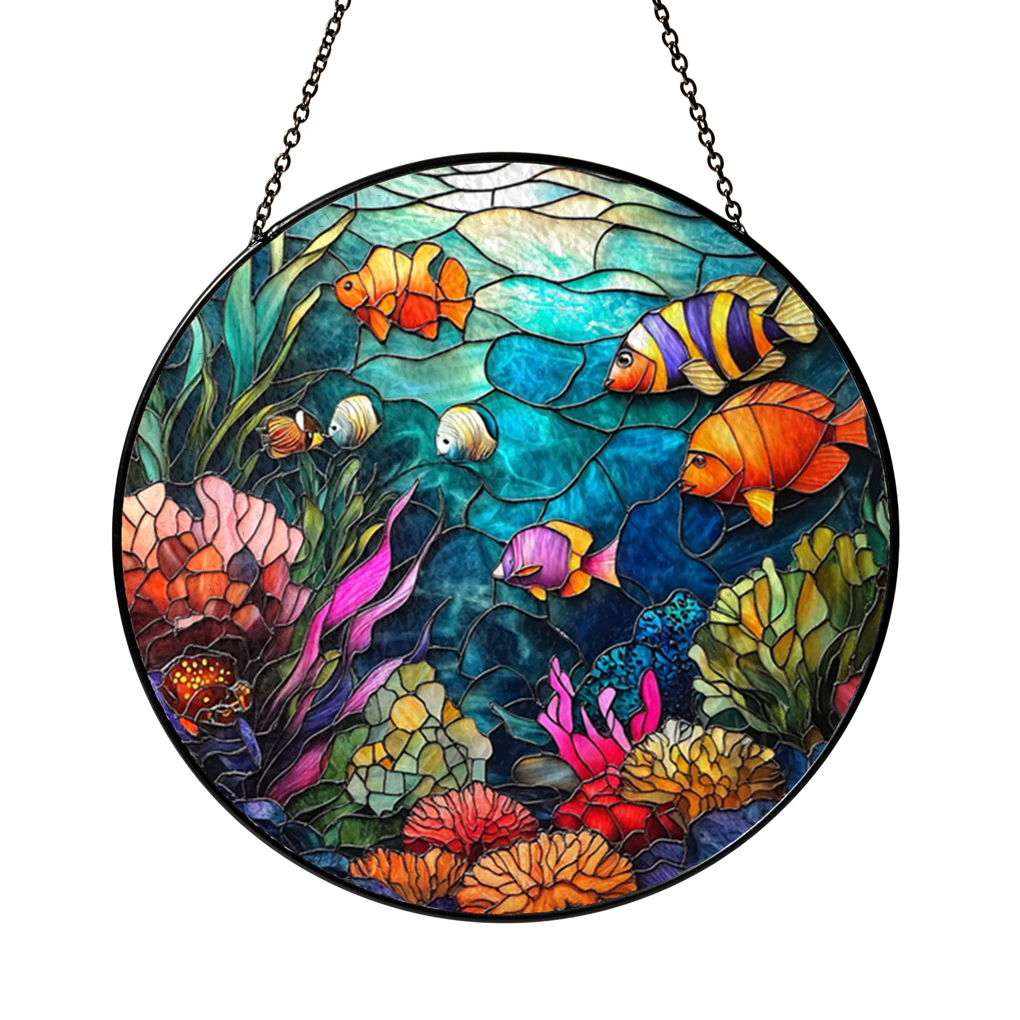 Tropical Fish Faux Stained Glass Window Cling Deluxe Vinyl Suncatcher ...