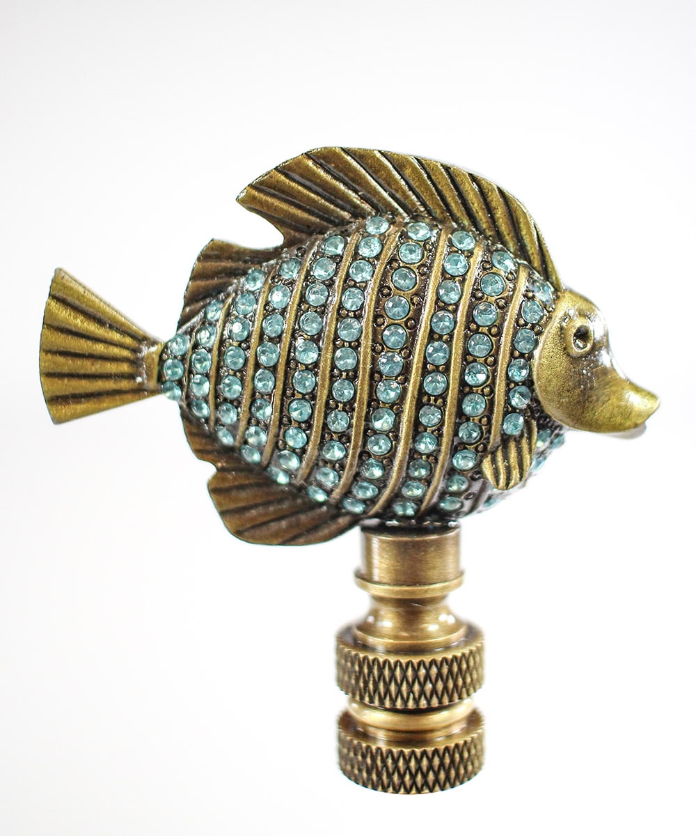 Tropical Fish Lamp Finial with Aegean Blue Glass Antique Brass Finish 2 ...
