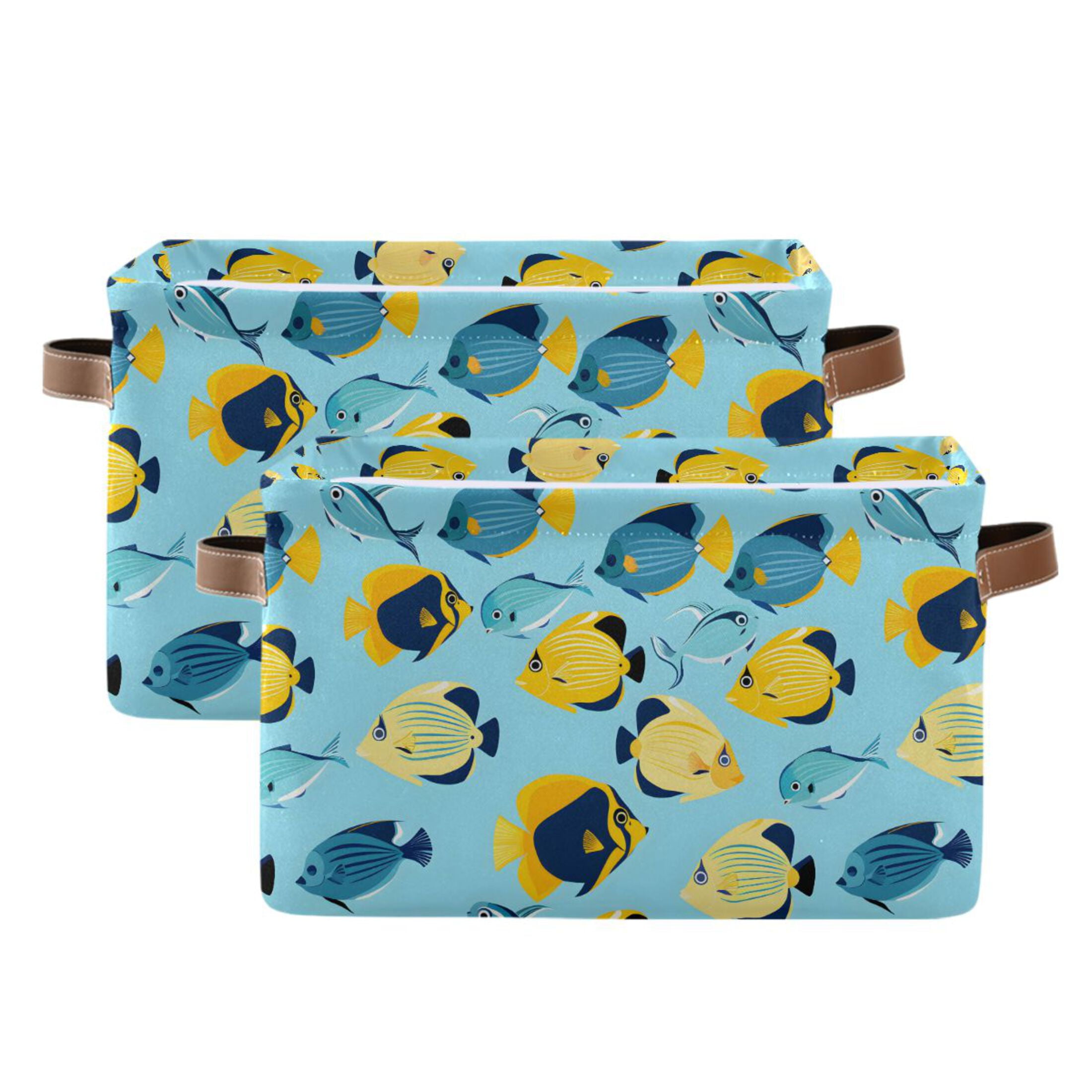 Tropical Fish in Water Storage Bins with Handle Fabric Organizer Basket Foldable Box 2 Pack 14 ...