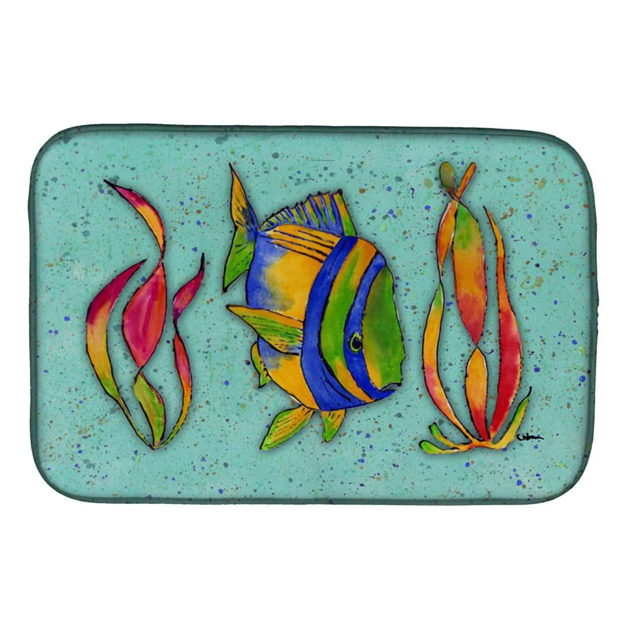 Tropical Fish on Teal Dish Drying Mat - Walmart.com