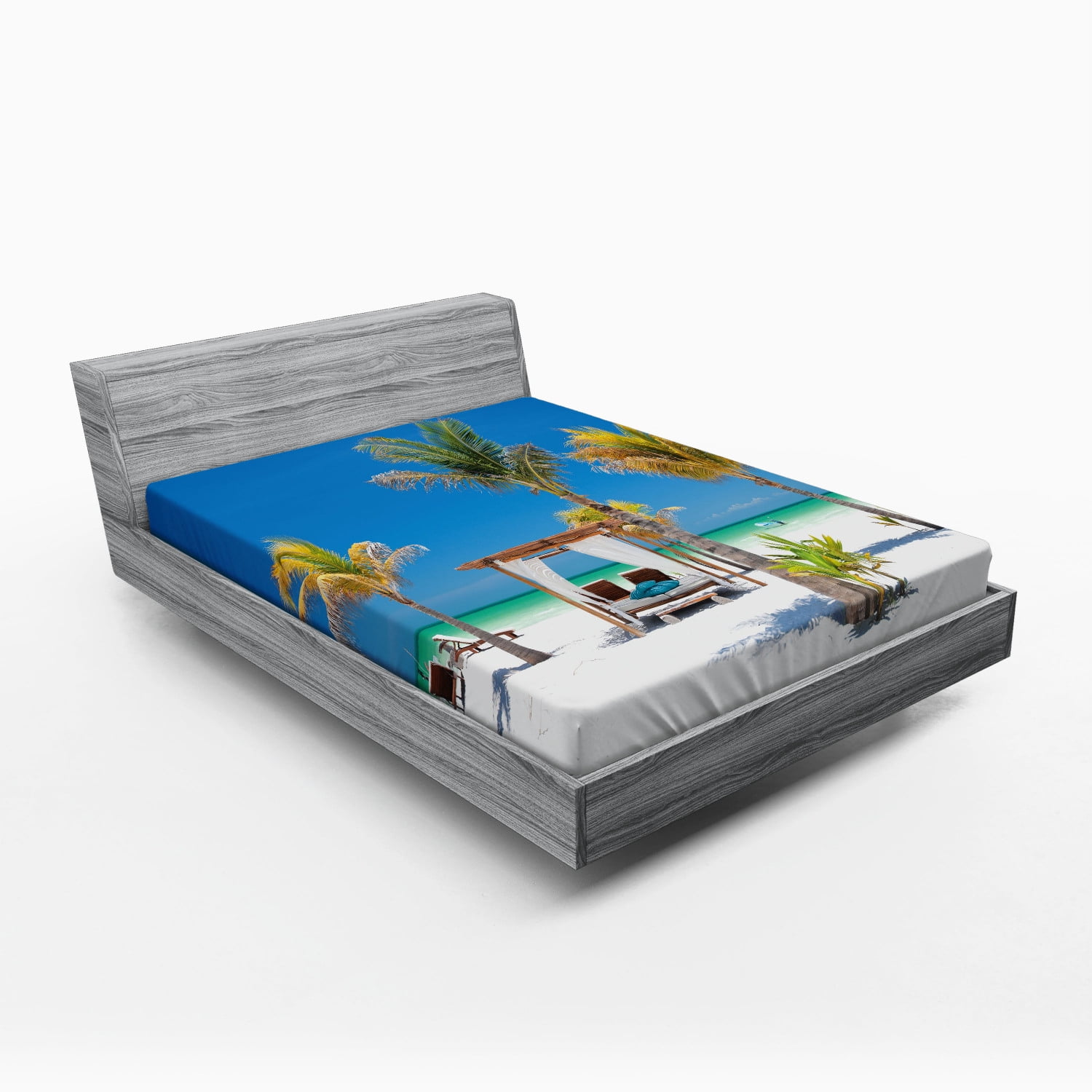 Tropical Fitted Sheet, Beach Beds Among Palm Trees Paradise Coast ...