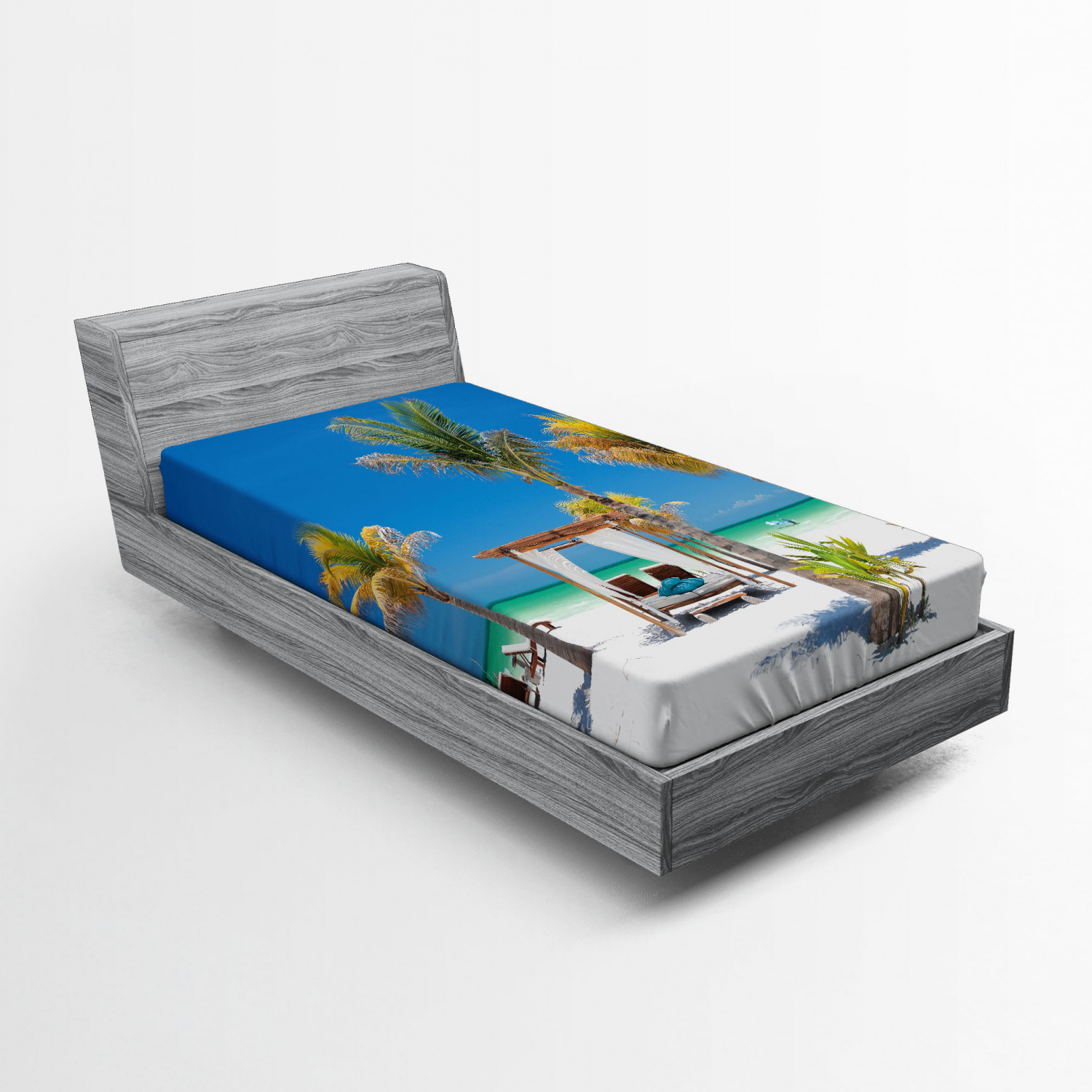 Tropical Fitted Sheet, Beach Beds Among Palm Trees Paradise Coast ...