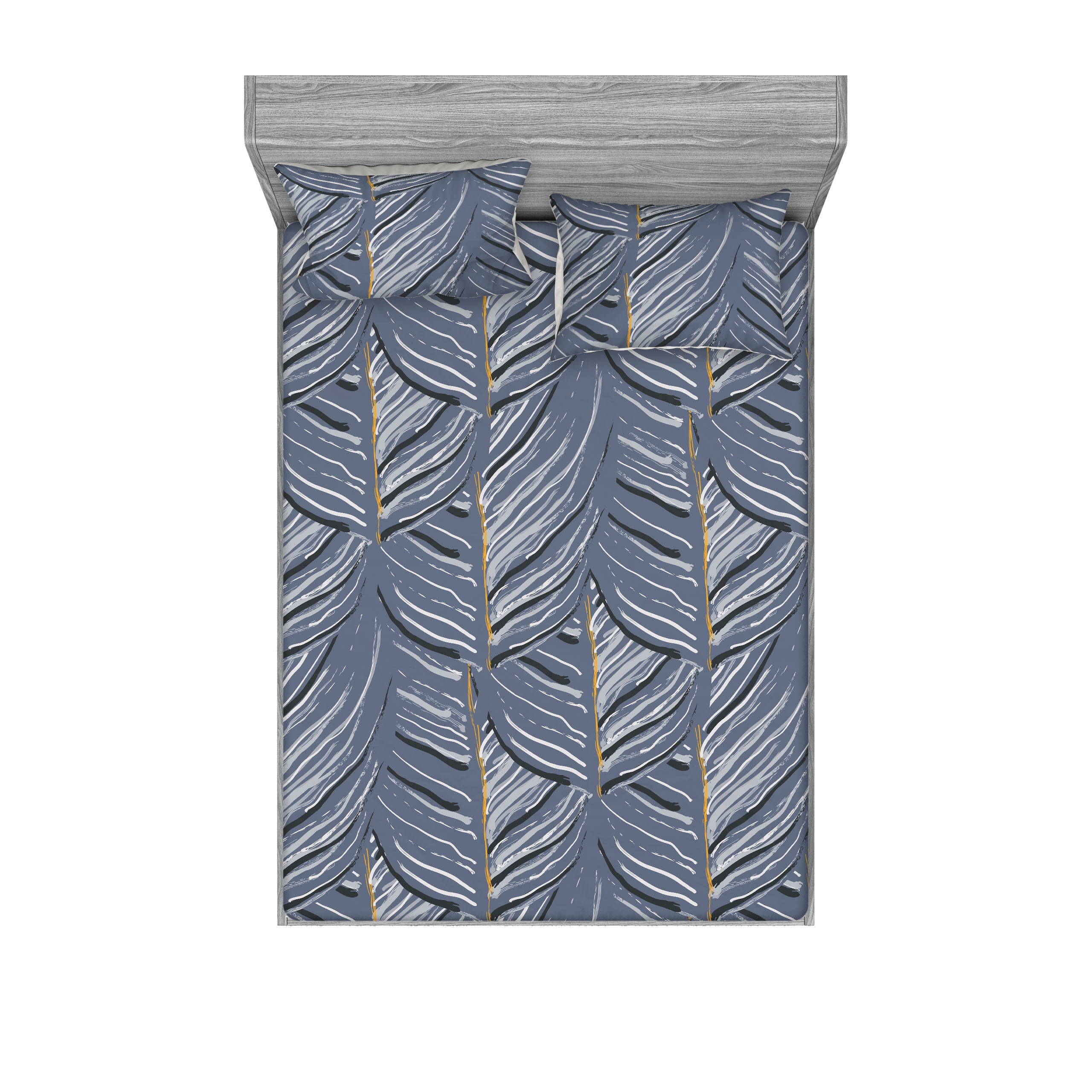 Tropical Fitted Sheet & Pillow Sham Set, Oversimplified Abstract Palm ...
