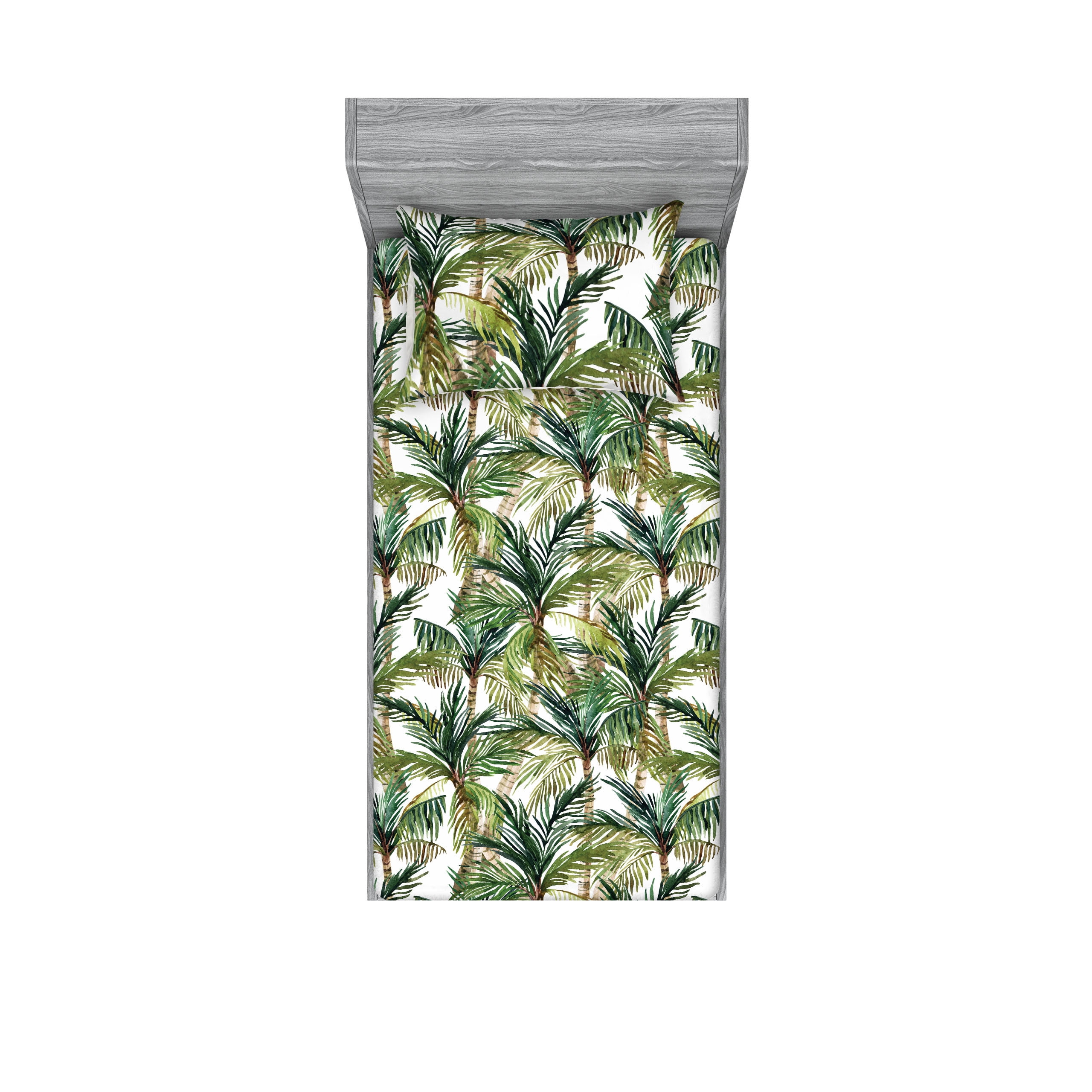 Tropical Fitted Sheet & Pillow Sham Set, Repetitive Palm Trees Pattern ...
