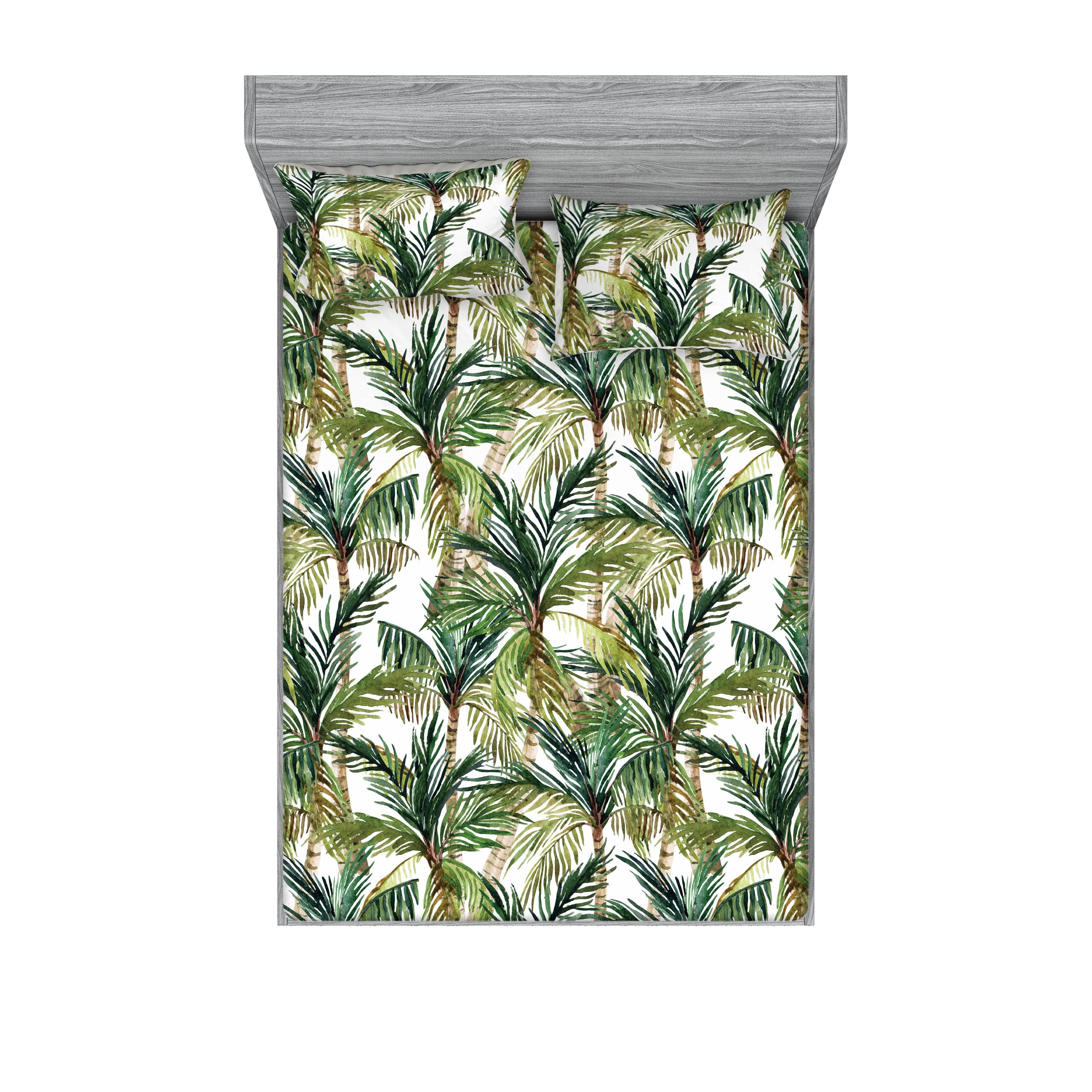 Tropical Fitted Sheet & Pillow Sham Set, Repetitive Palm Trees Pattern ...