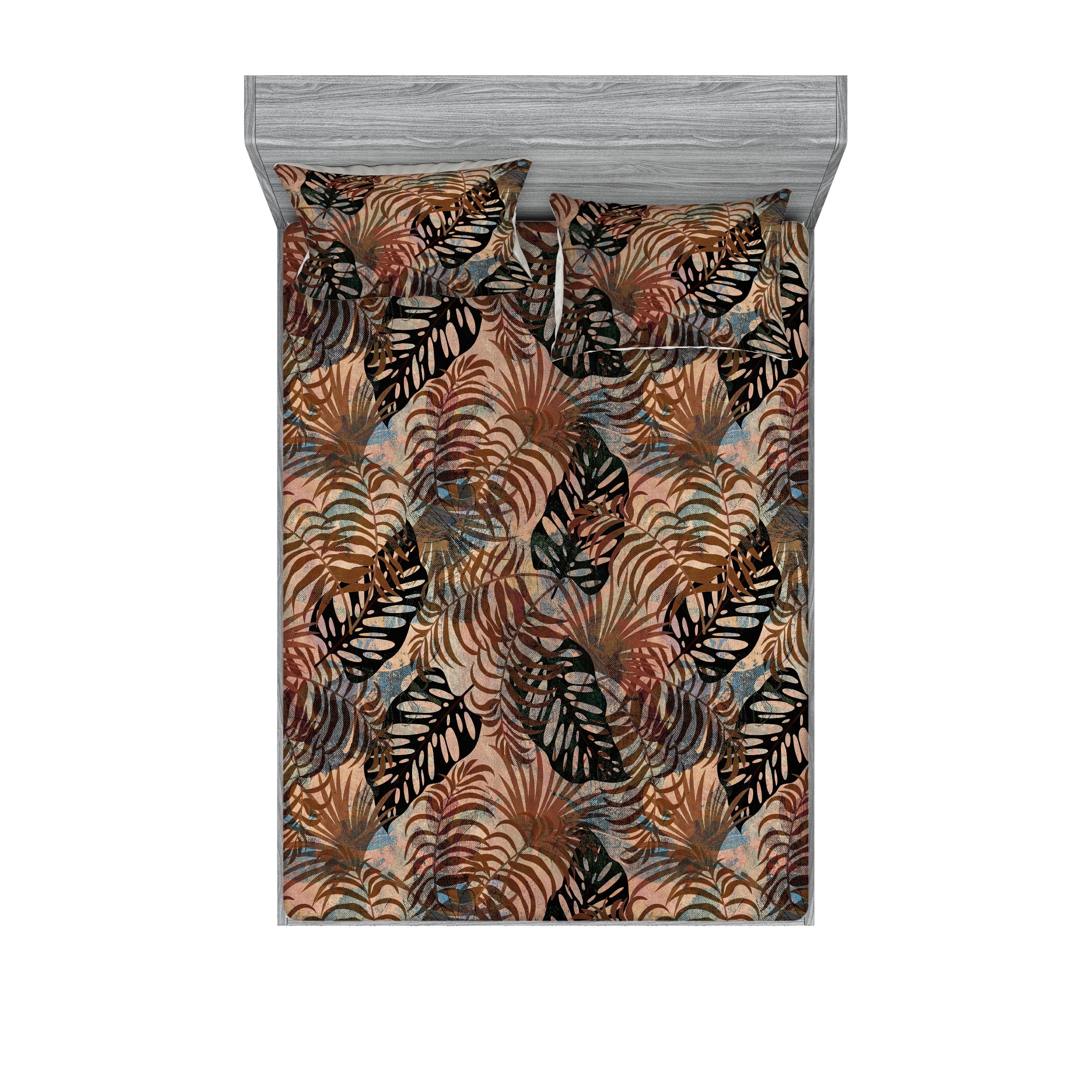 Tropical Fitted Sheet & Pillow Sham Set, Simple Design Modern ...