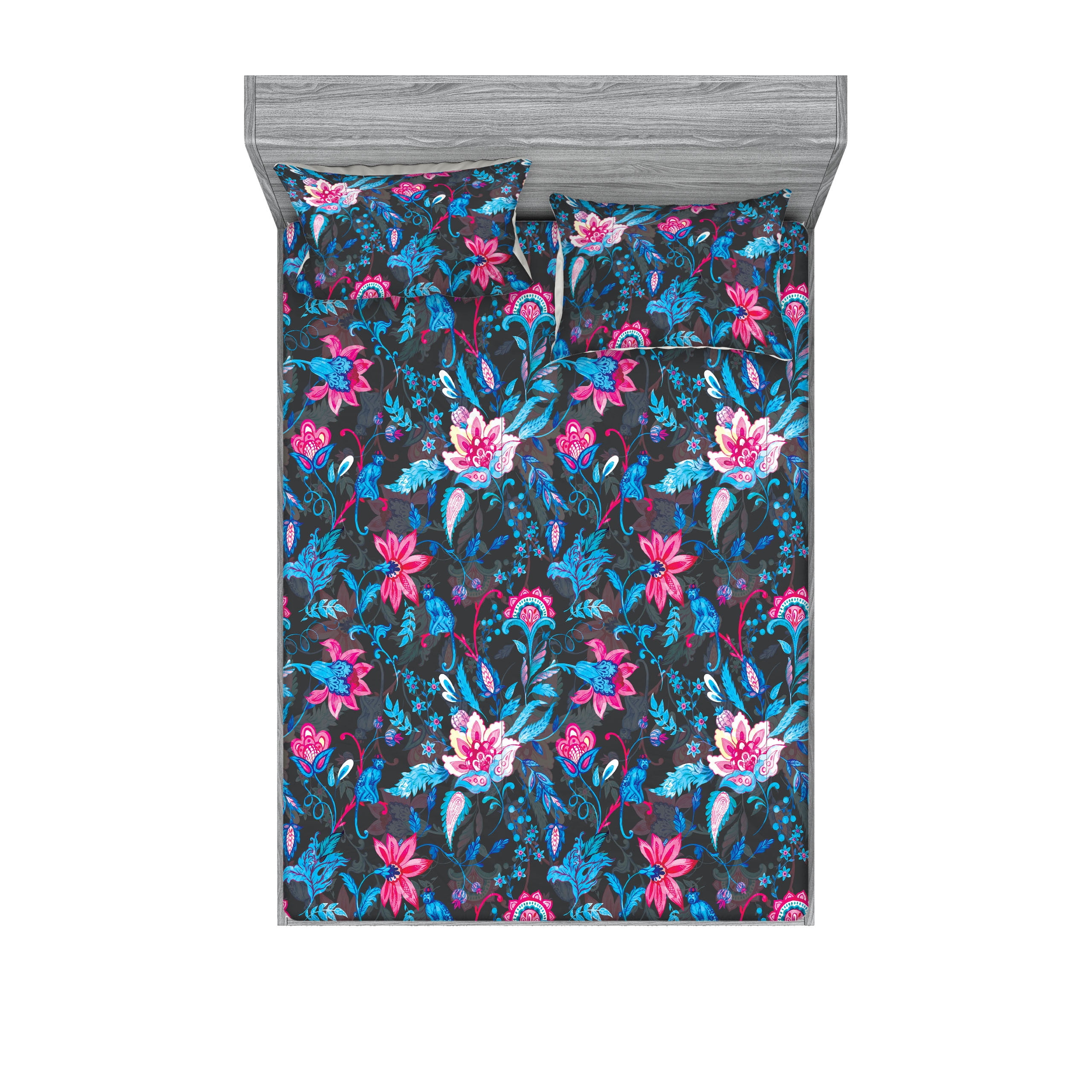 Tropical Fitted Sheet & Pillow Sham Set, Traditional Style Colorful ...