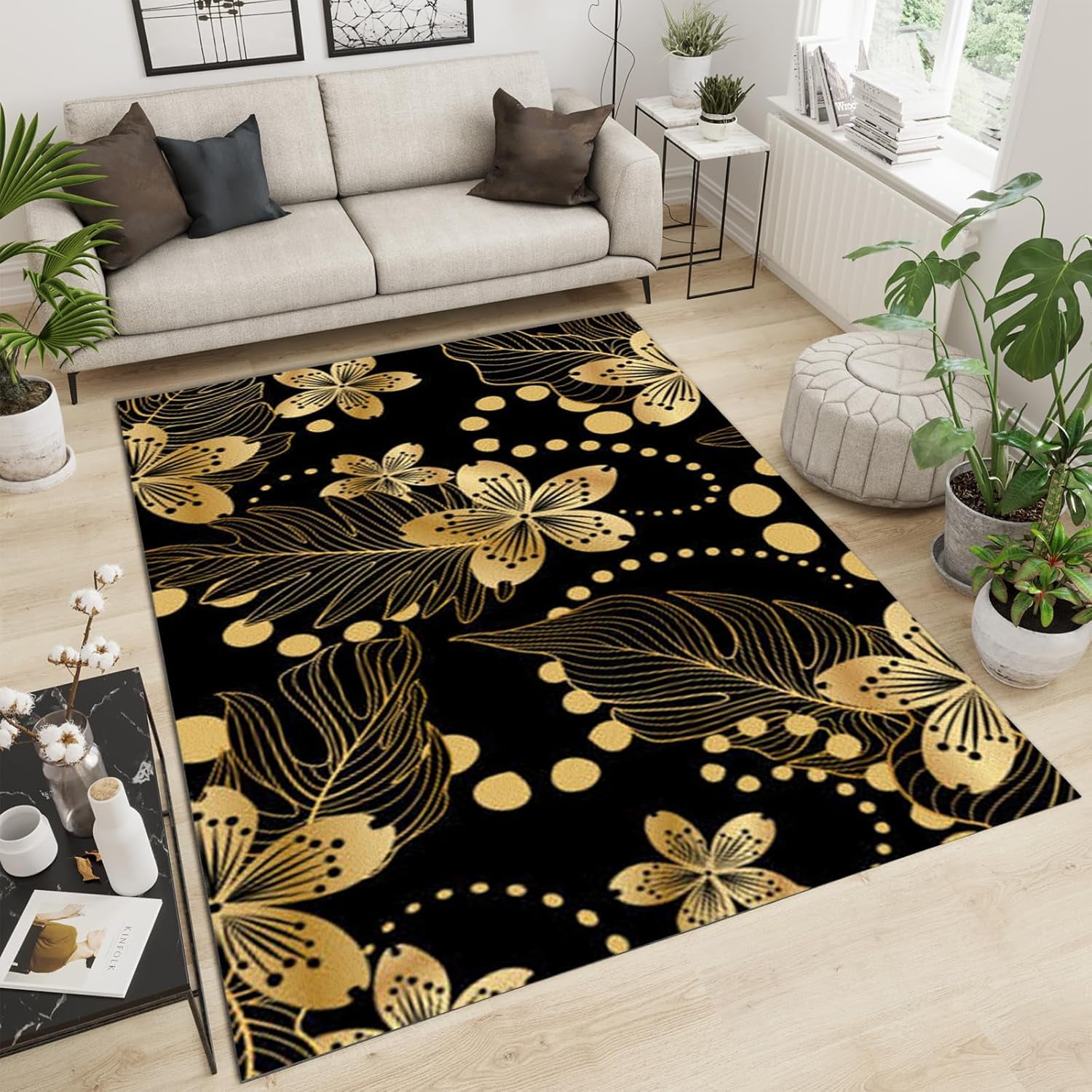 Tropical Five-Petal Flower Banana Leaves Area Rugs, Anti-Slip Carpet On ...