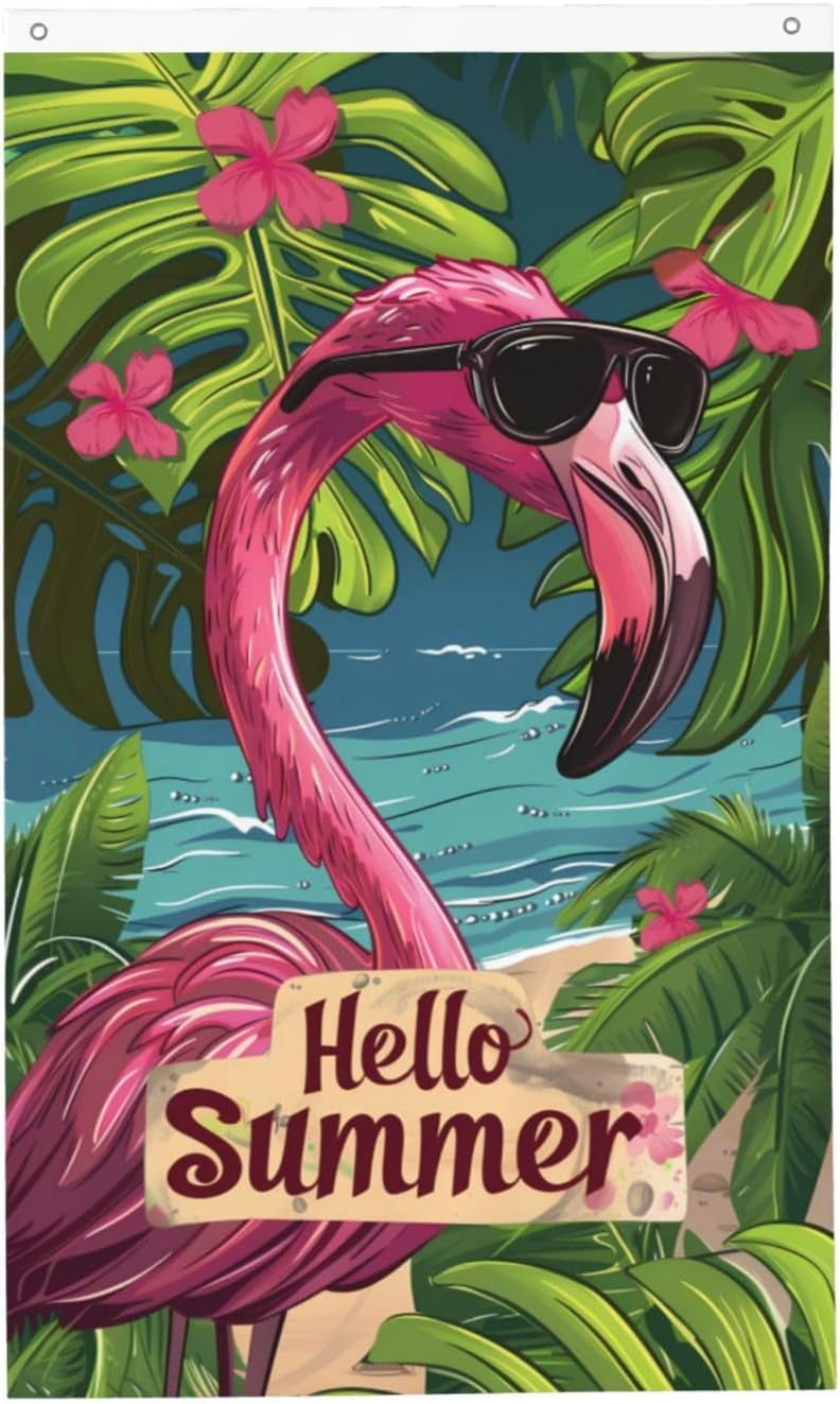 Tropical Flamingo 2x3 ft Flag Hello Summer Vertical Banner with ...