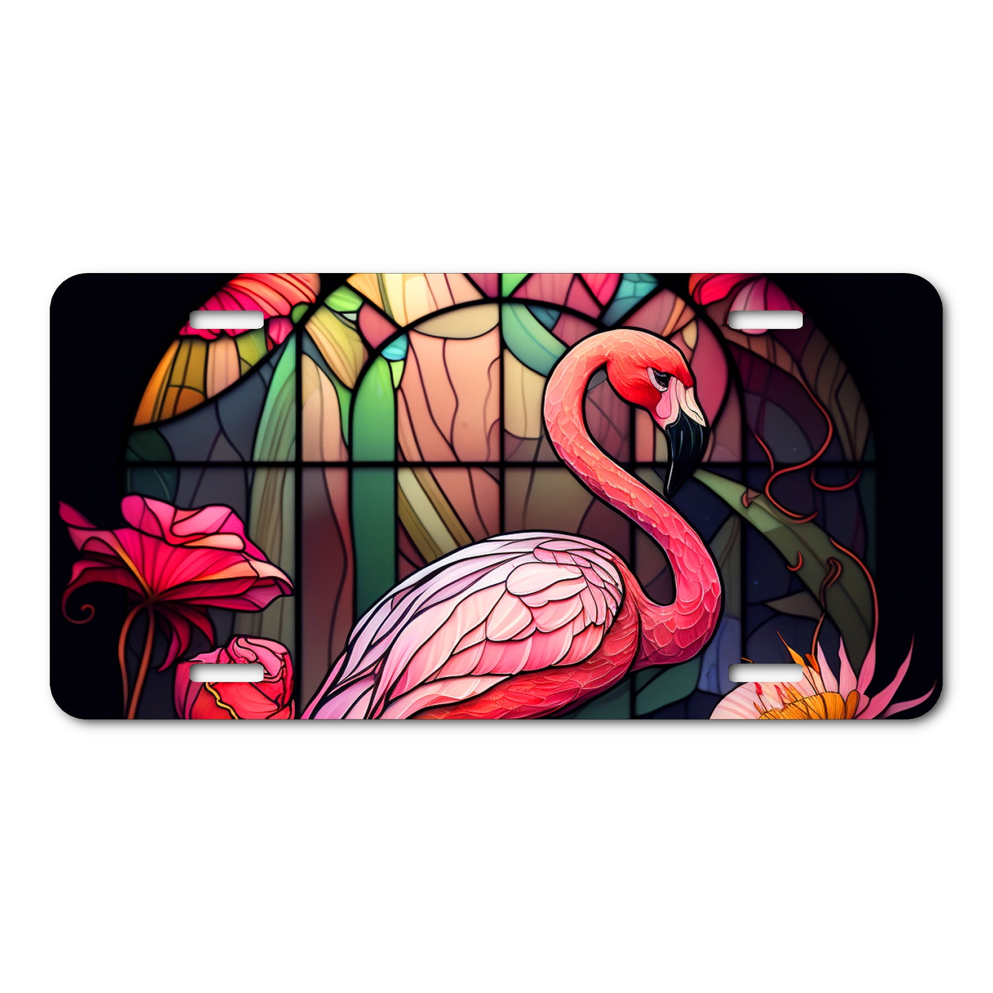 Tropical Flamingo Aluminum License Plate – Vibrant Stained-Glass Art ...