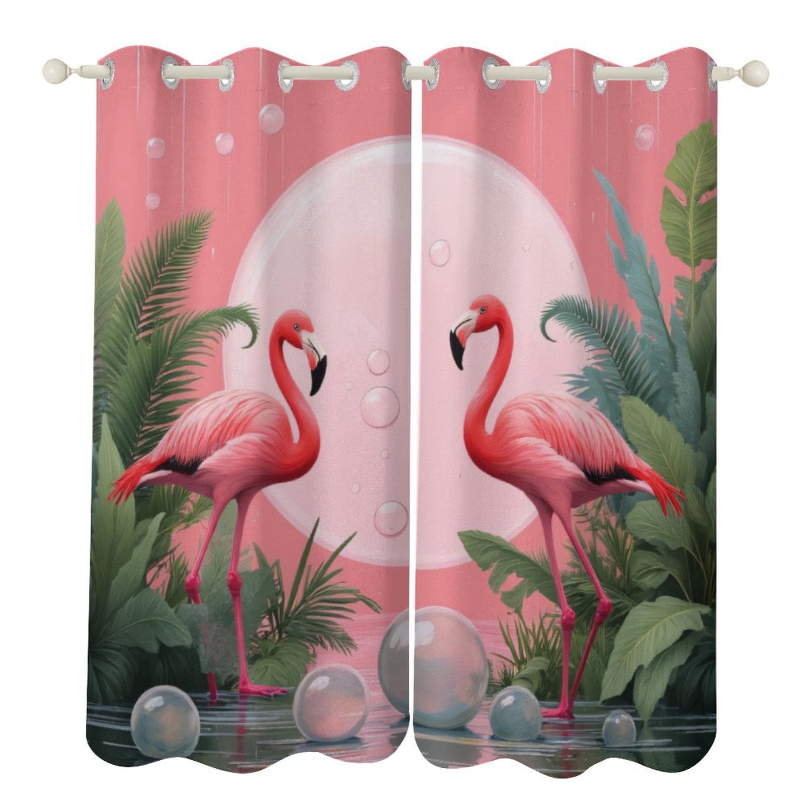 Tropical Flamingo Bubble Garden 2 Panels 3D Printing Pattern Curtain ...