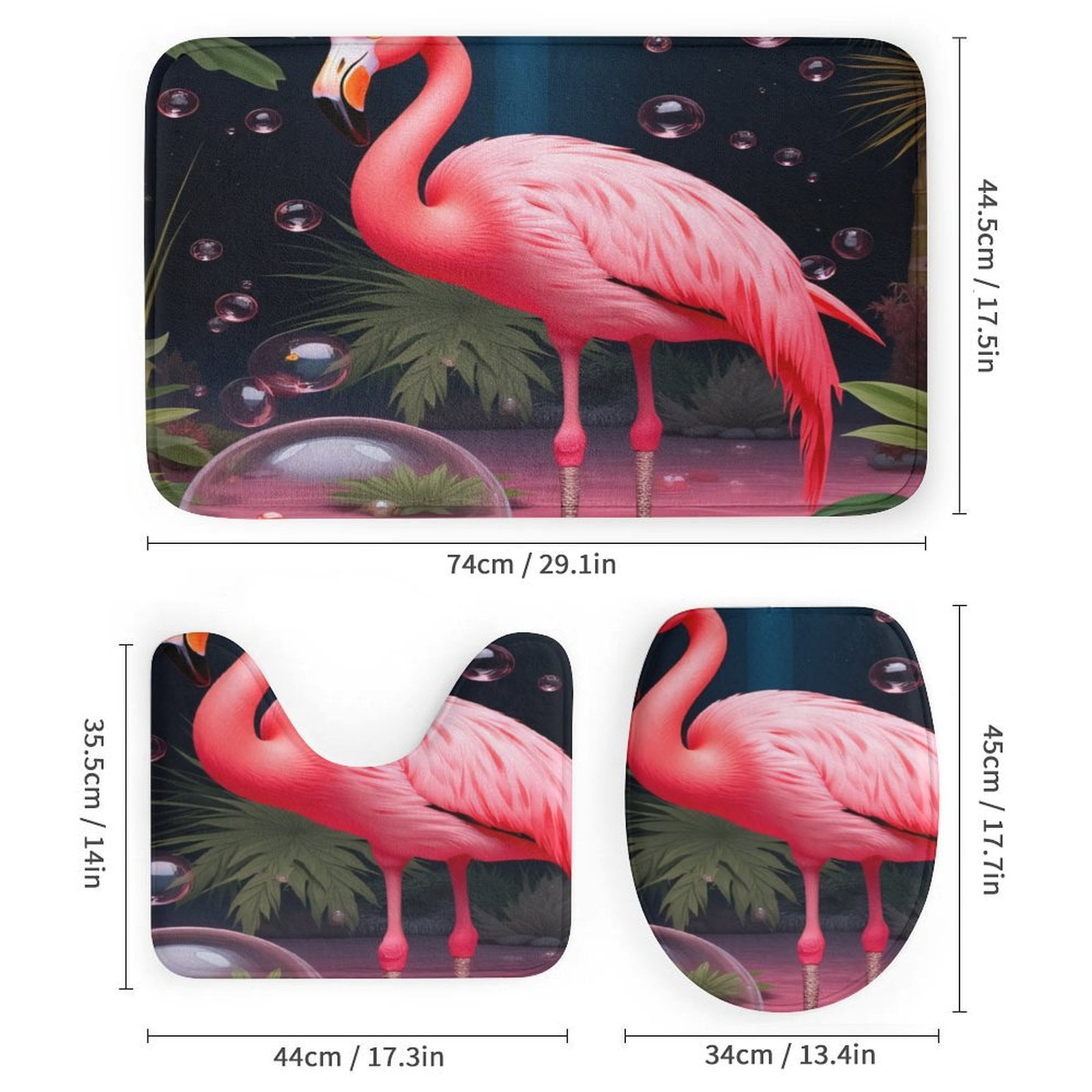 Tropical Flamingo Bubbles Art Bathroom Mats Sets 3 Piece, Bath Mat ...