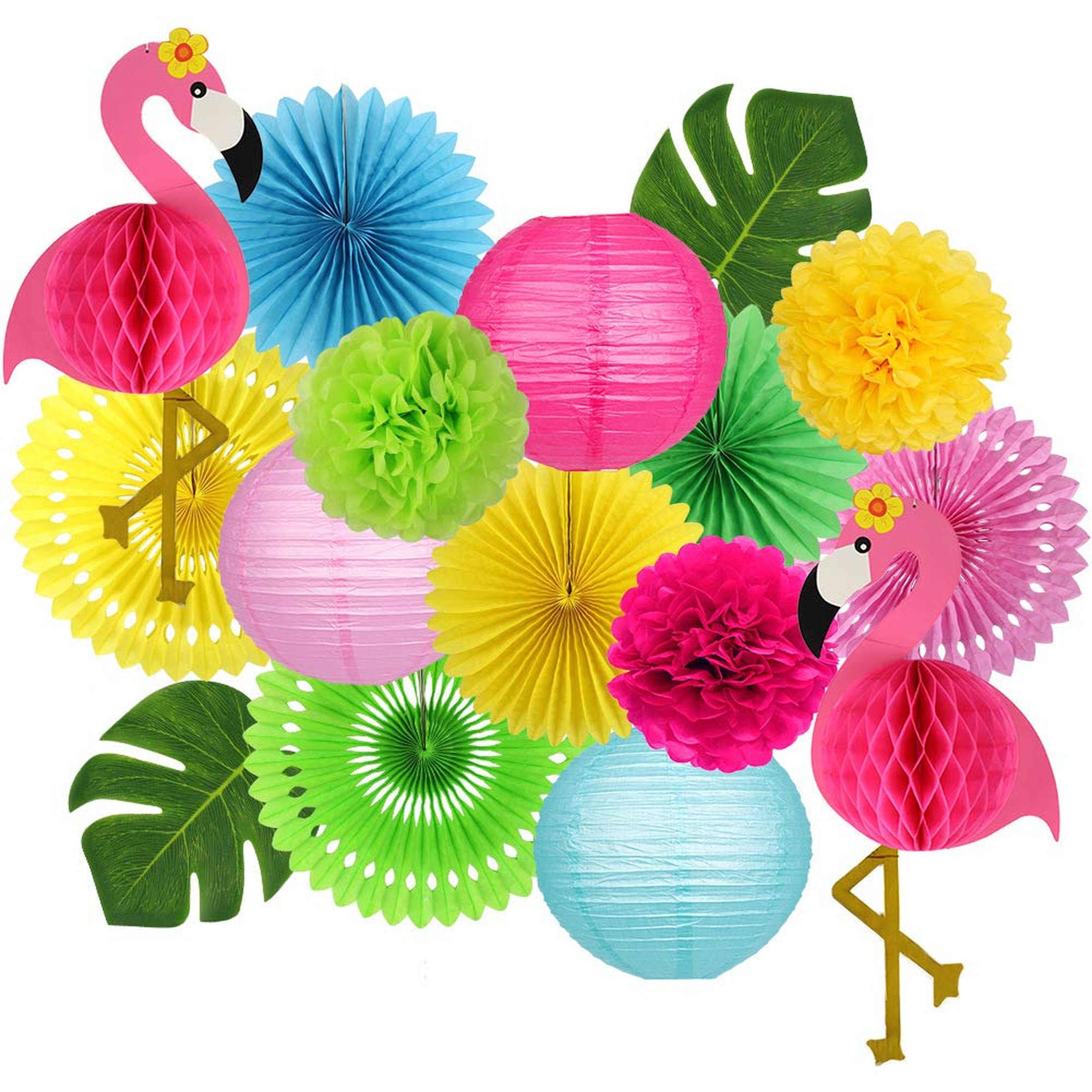 Tropical Flamingo Fiesta Decor Set - Vibrant Honeycomb Ball Lanterns ...