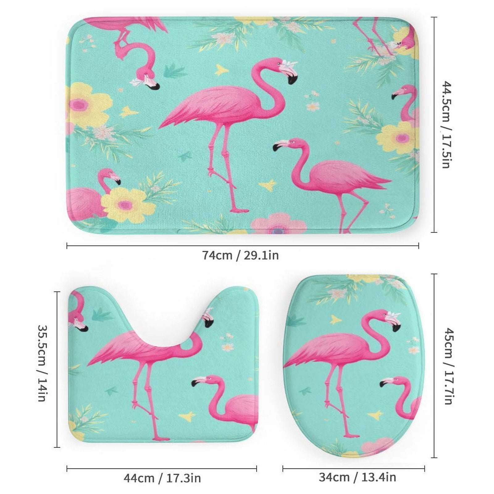 Tropical Flamingo Floral Pattern Bathroom Rugs Sets 3 Piece Toilet Lid ...