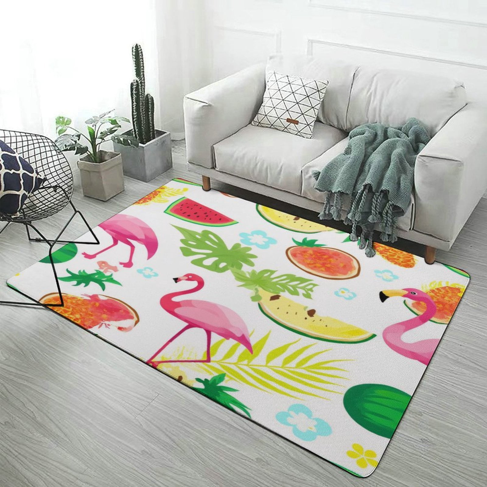 Tropical Flamingo Fruit Pattern Carpet Style Living Room Bedroom Rug ...