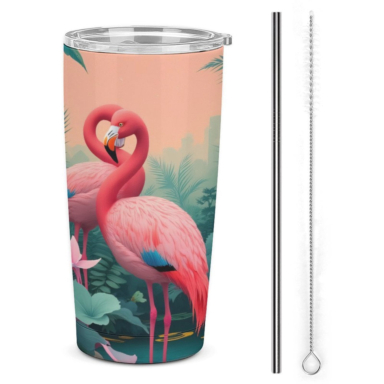 Tropical Flamingo Garden Tumbler Print 20oz Stainless Steel Coffee Cup ...